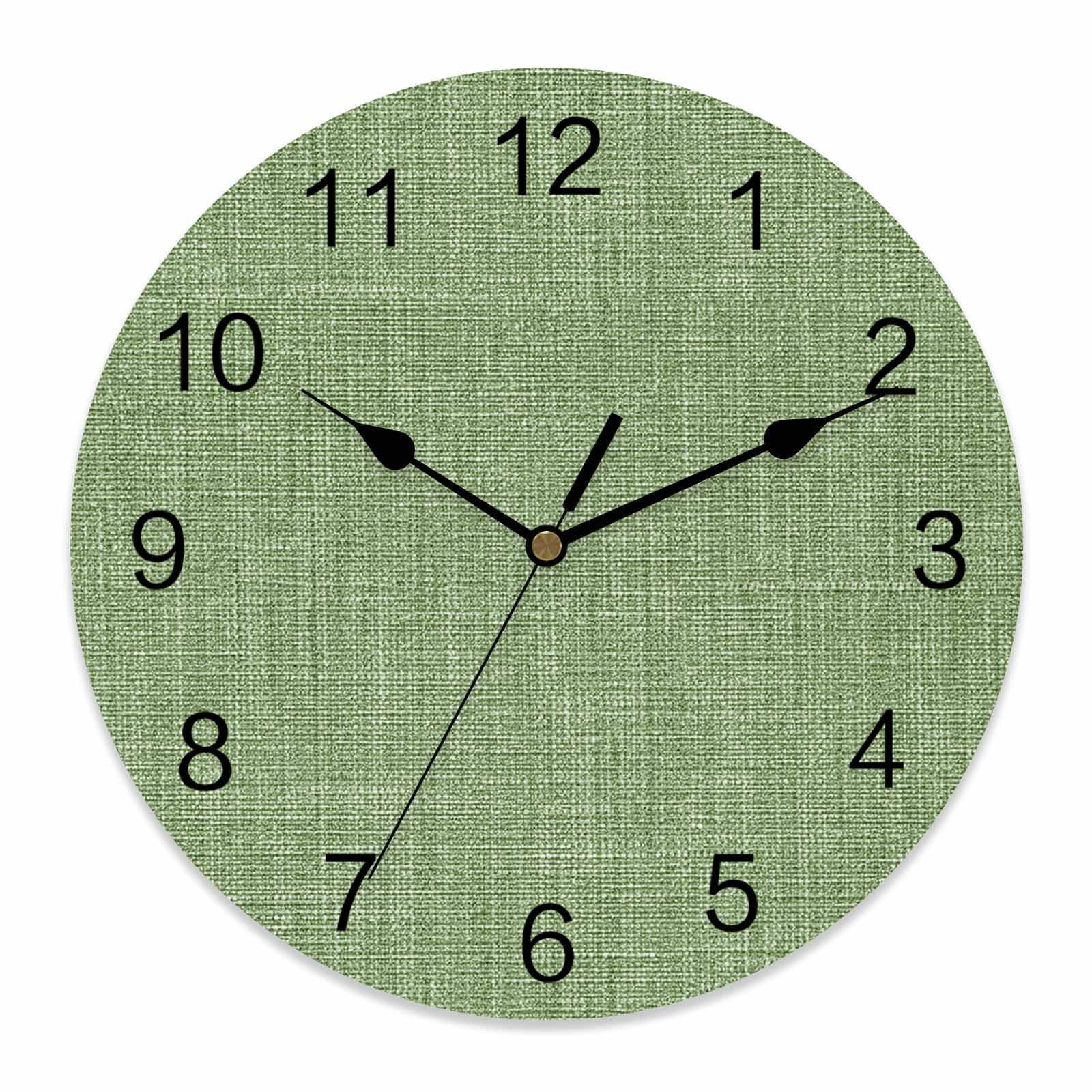Wall Clock Sage Green Linen Clocks PVC Silent Non-Ticking Battery ...