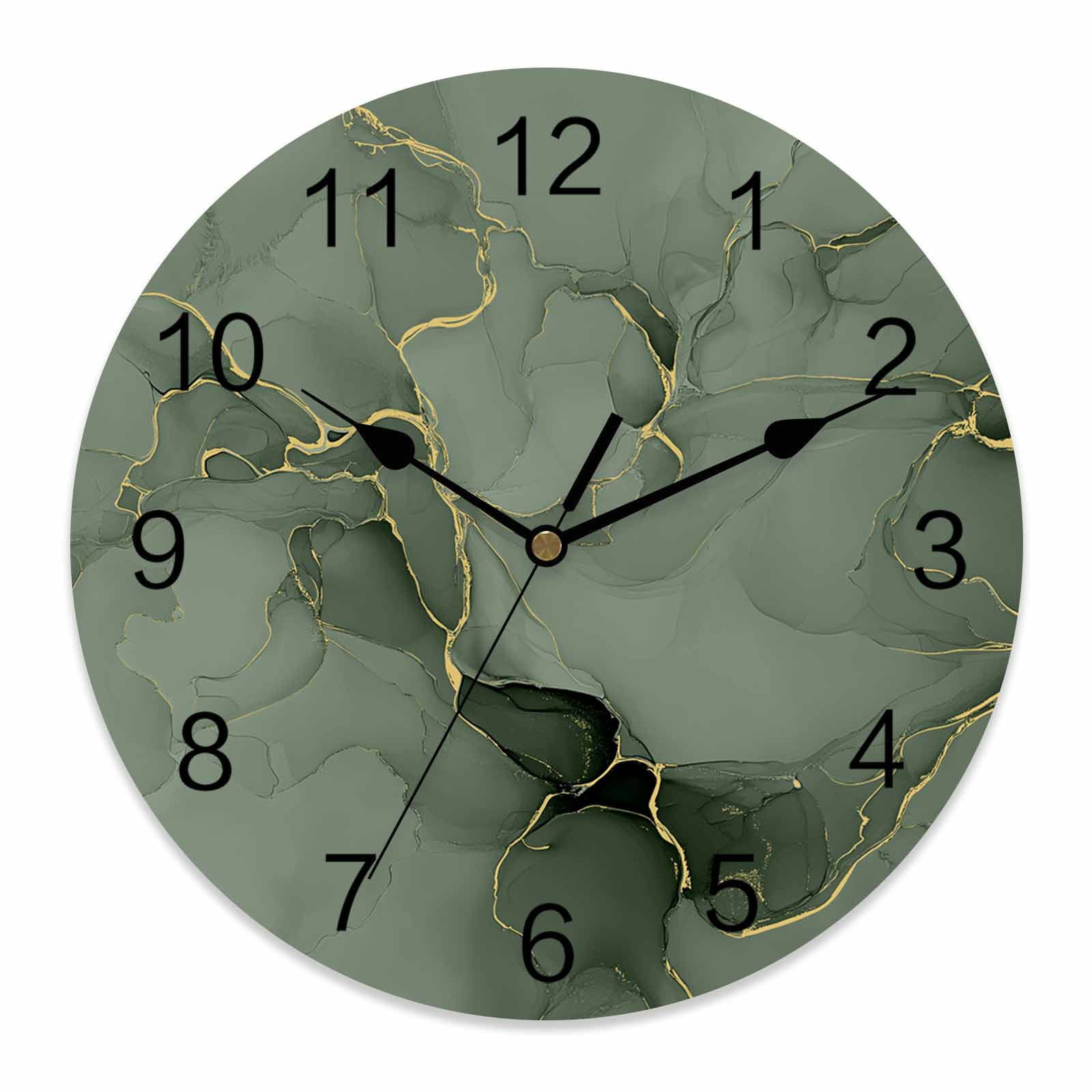 Wall Clock Sage Green Marble Clocks PVC Silent Non-Ticking Battery ...