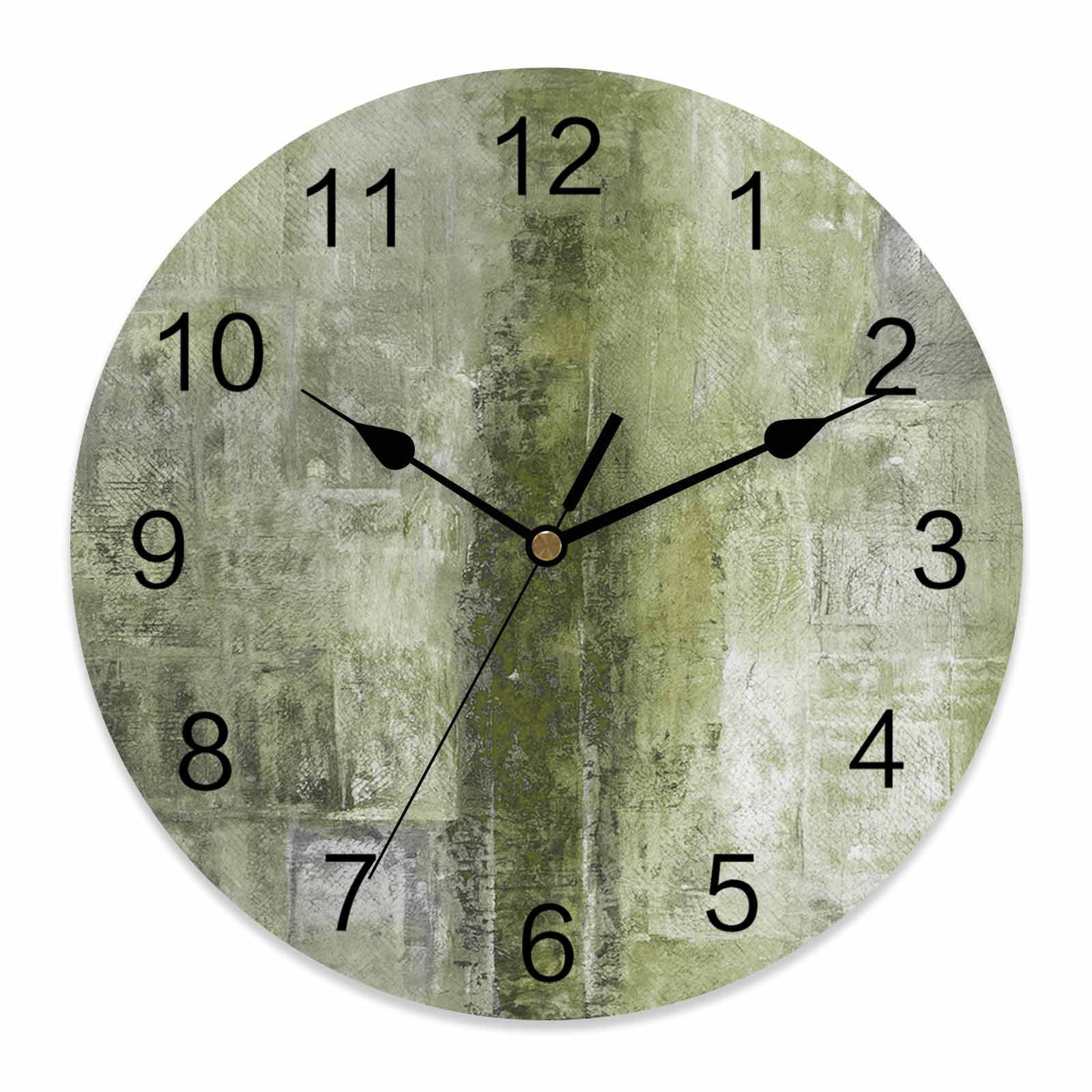 Wall Clock Sage Green Paint Clocks PVC Silent Non-Ticking Battery ...