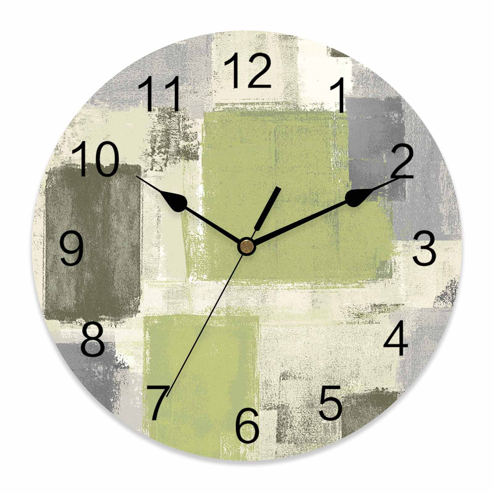 Wall Clock Sage Green Paint Clocks PVC Silent Non-Ticking Battery ...