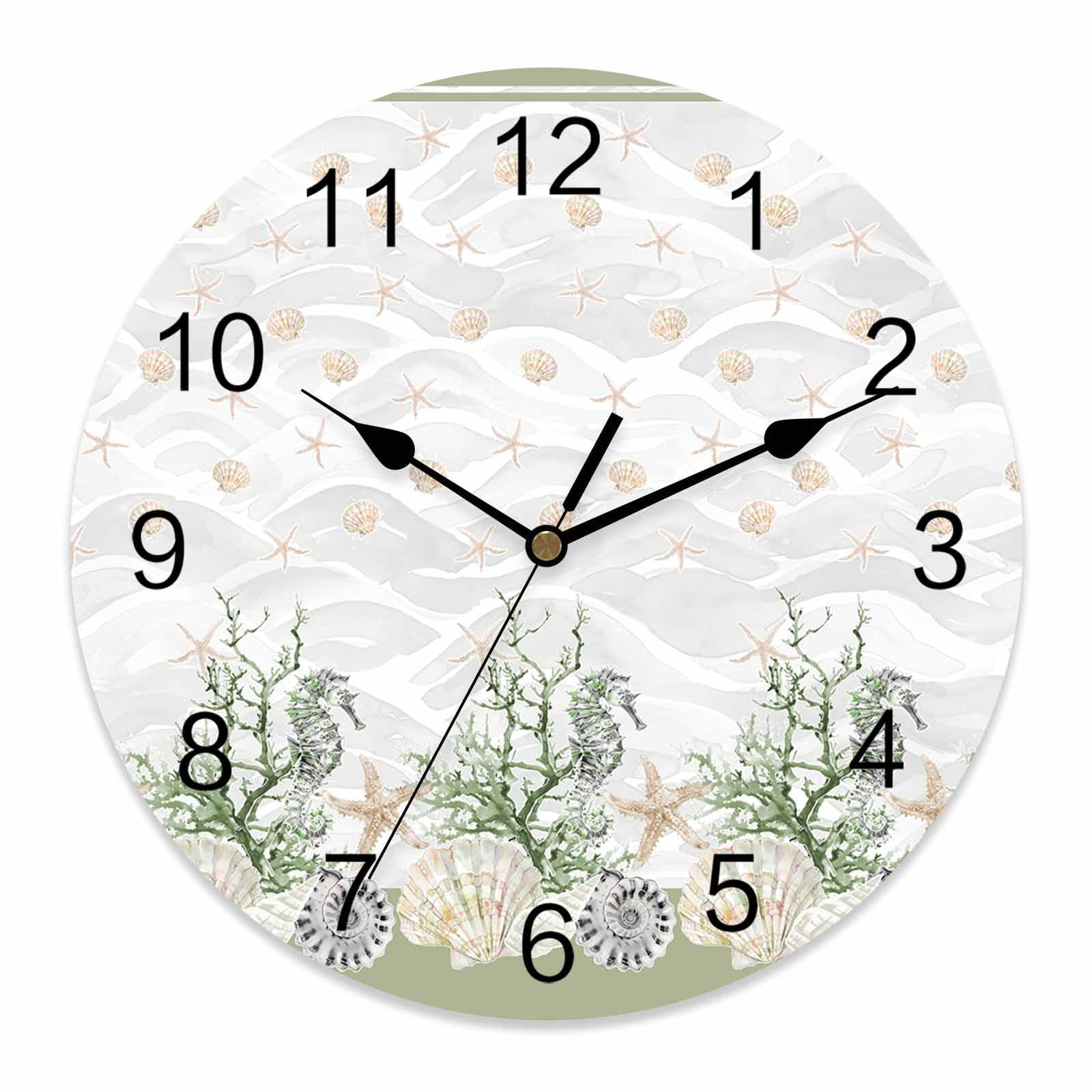 Wall Clock Sage Green Starfish Clocks PVC Silent Non-Ticking Battery ...