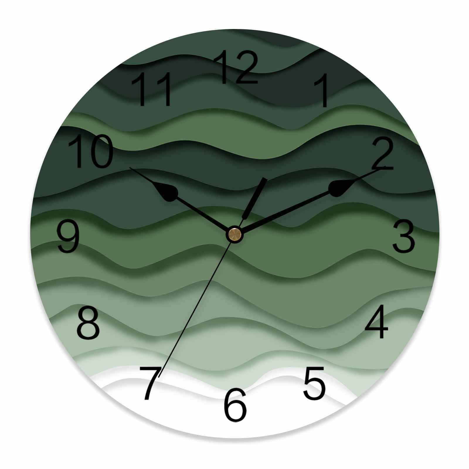 Wall Clock Sage Green Waves Clocks PVC Silent Non-Ticking Battery ...