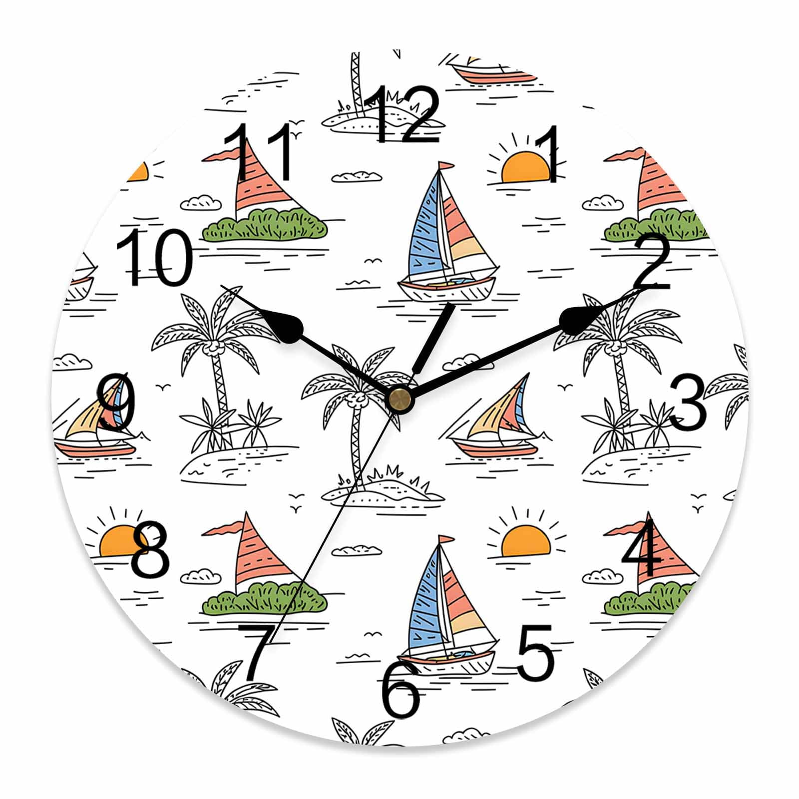 Wall Clock Sailing Surfing Clocks PVC Silent Non-Ticking Battery ...