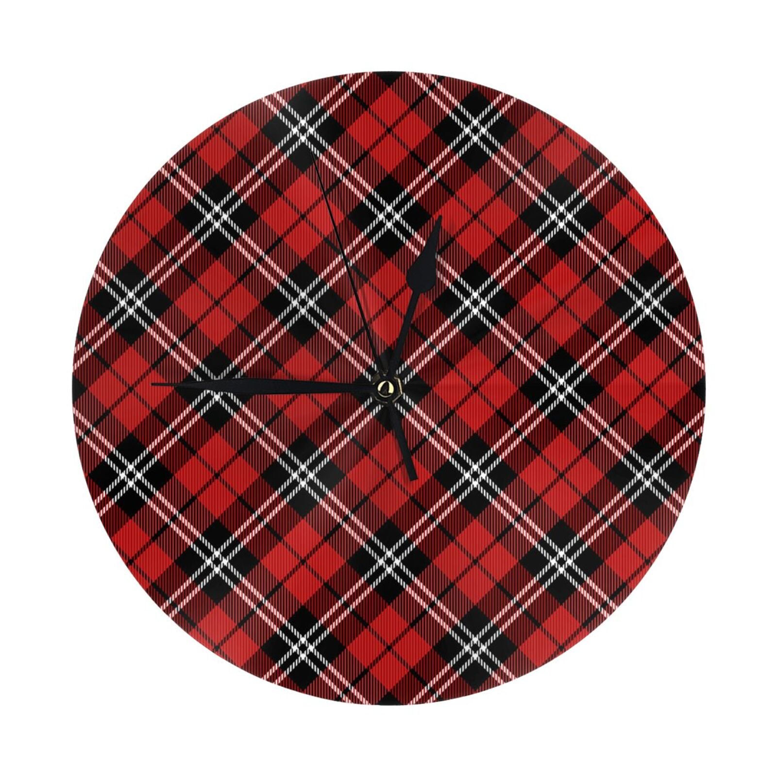 Wall Clock, Scottish checkered black red plaid Wall Clocks Battery ...