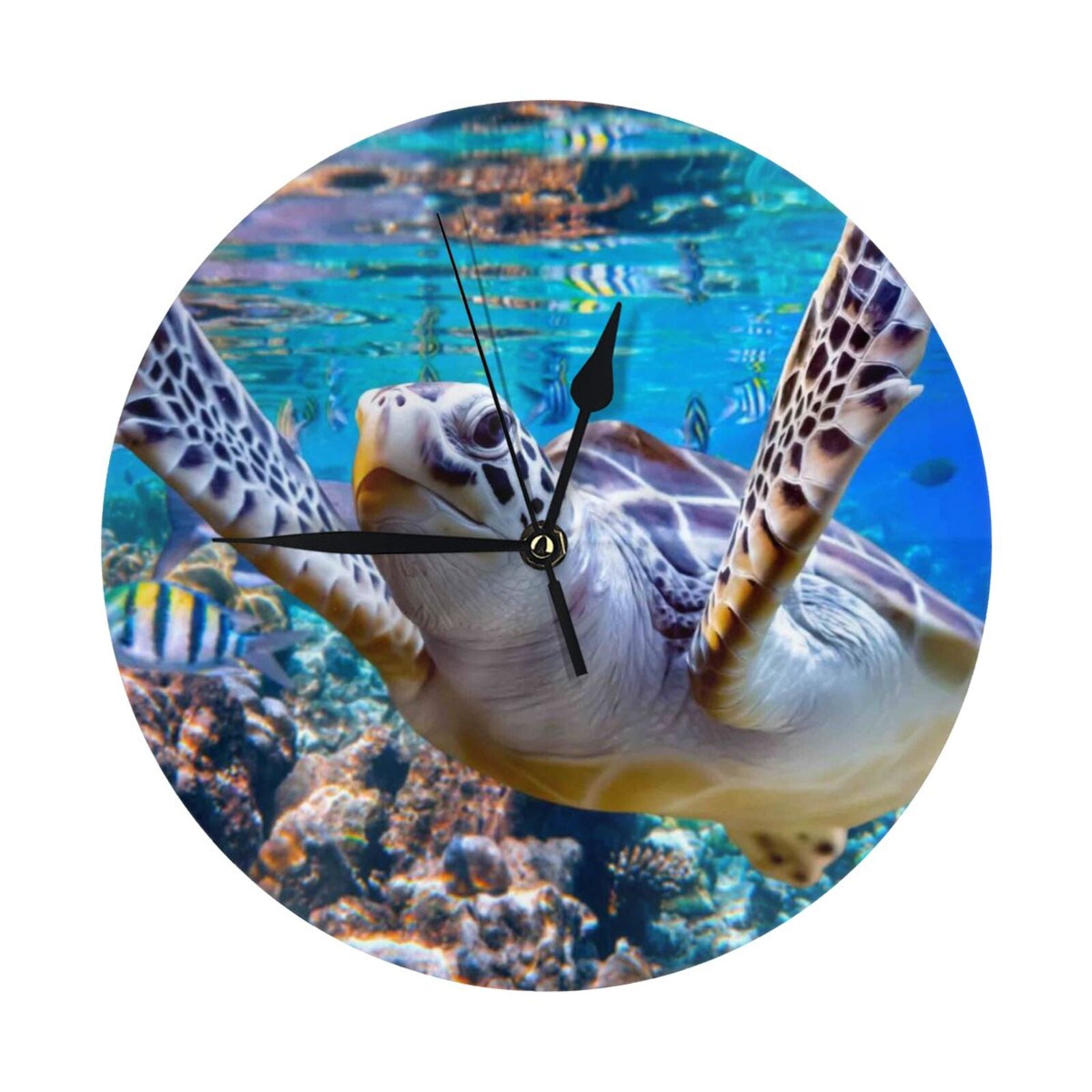 Wall Clock Sea Turtle Swims Wall Clocks Battery Operated, Modern Wall ...