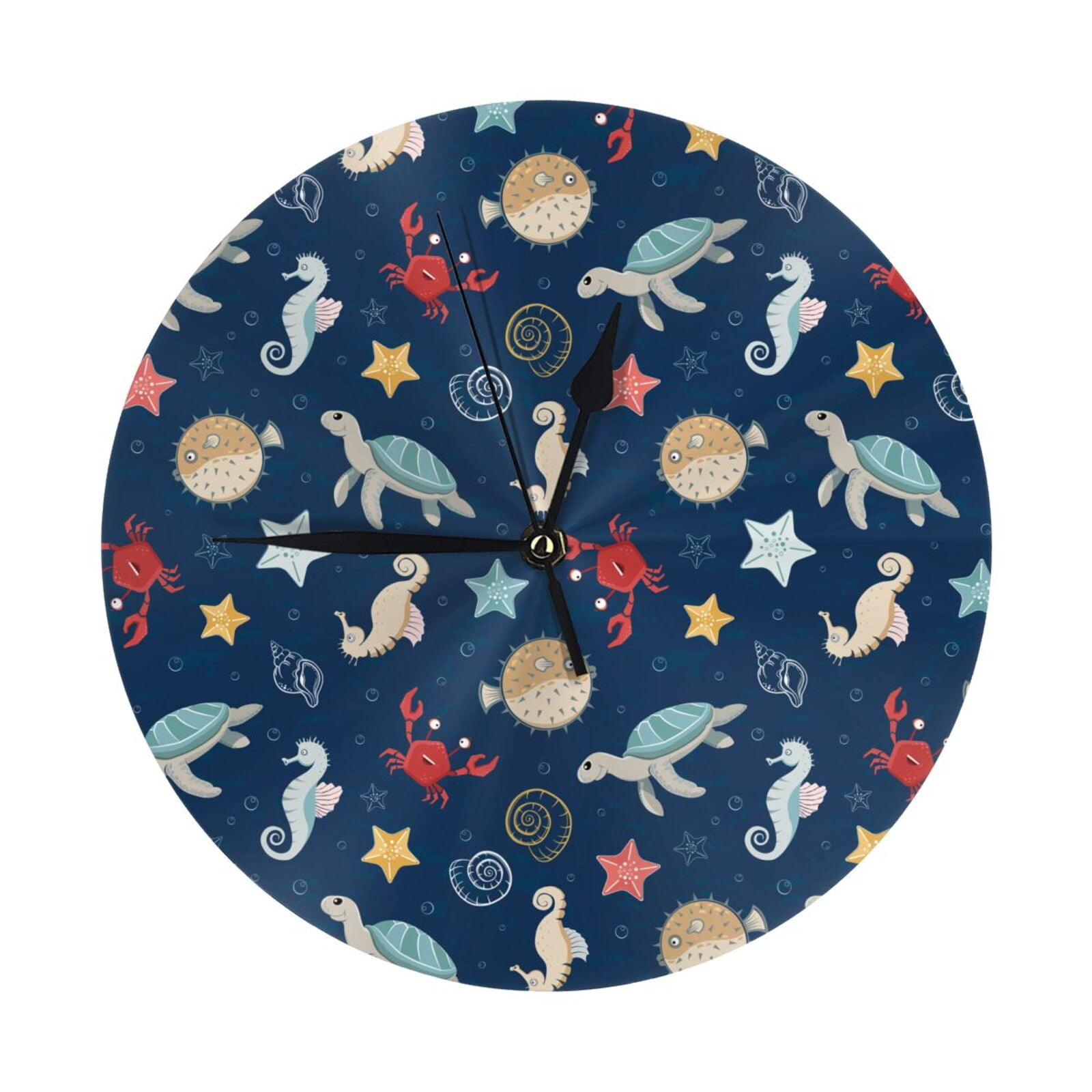 Wall Clock, Sea creatures Wall Clocks Battery Operated Silent Kitchen ...