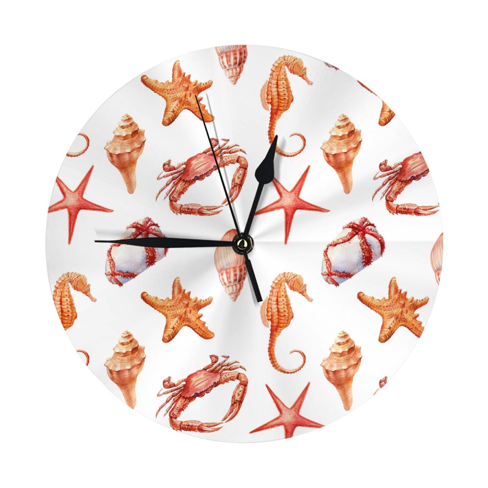 Wall Clock, Seahorse Starfish Crab Wall Clocks Battery Operated Silent ...