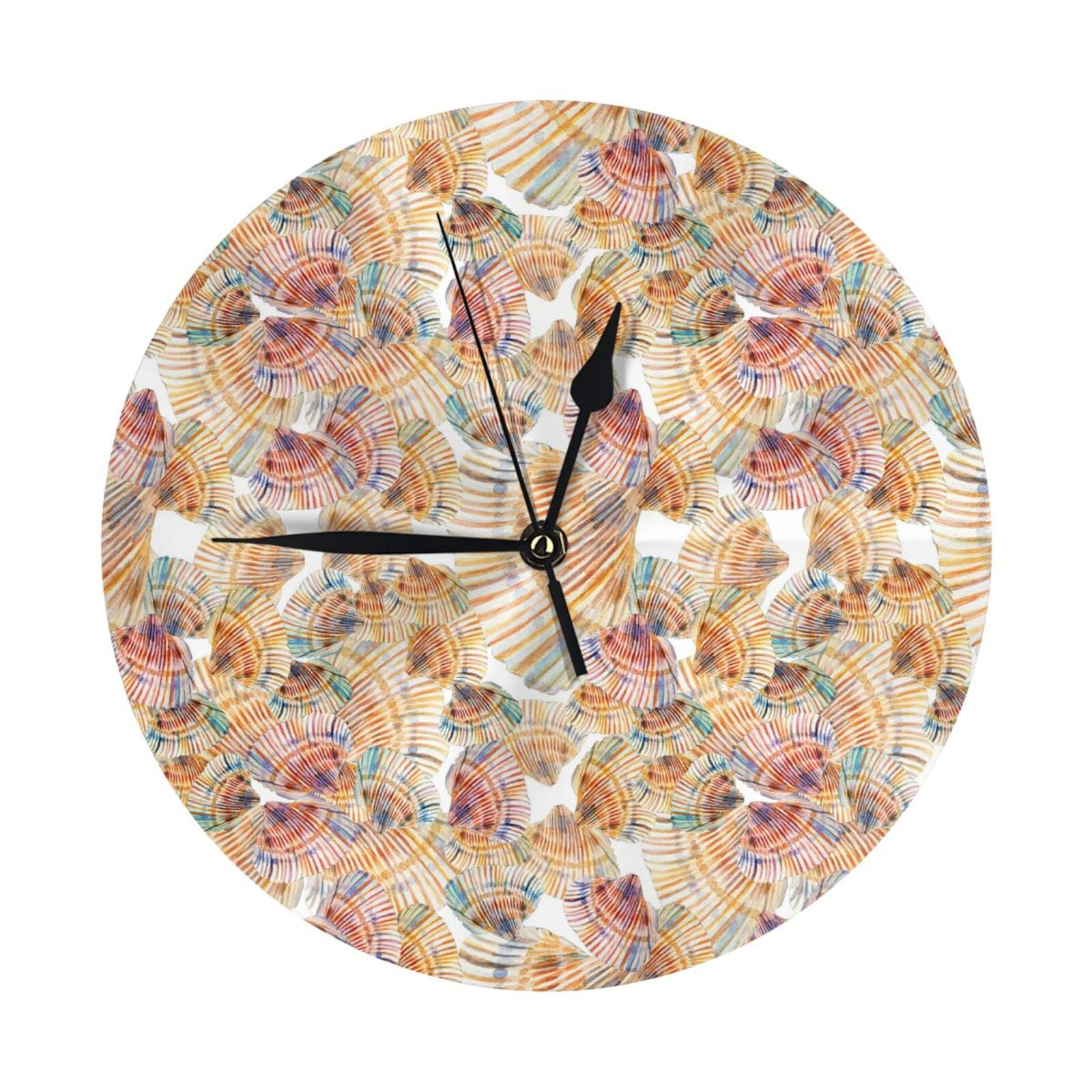 Wall Clock, Seashells Wall Clocks Battery Operated Silent Kitchen ...