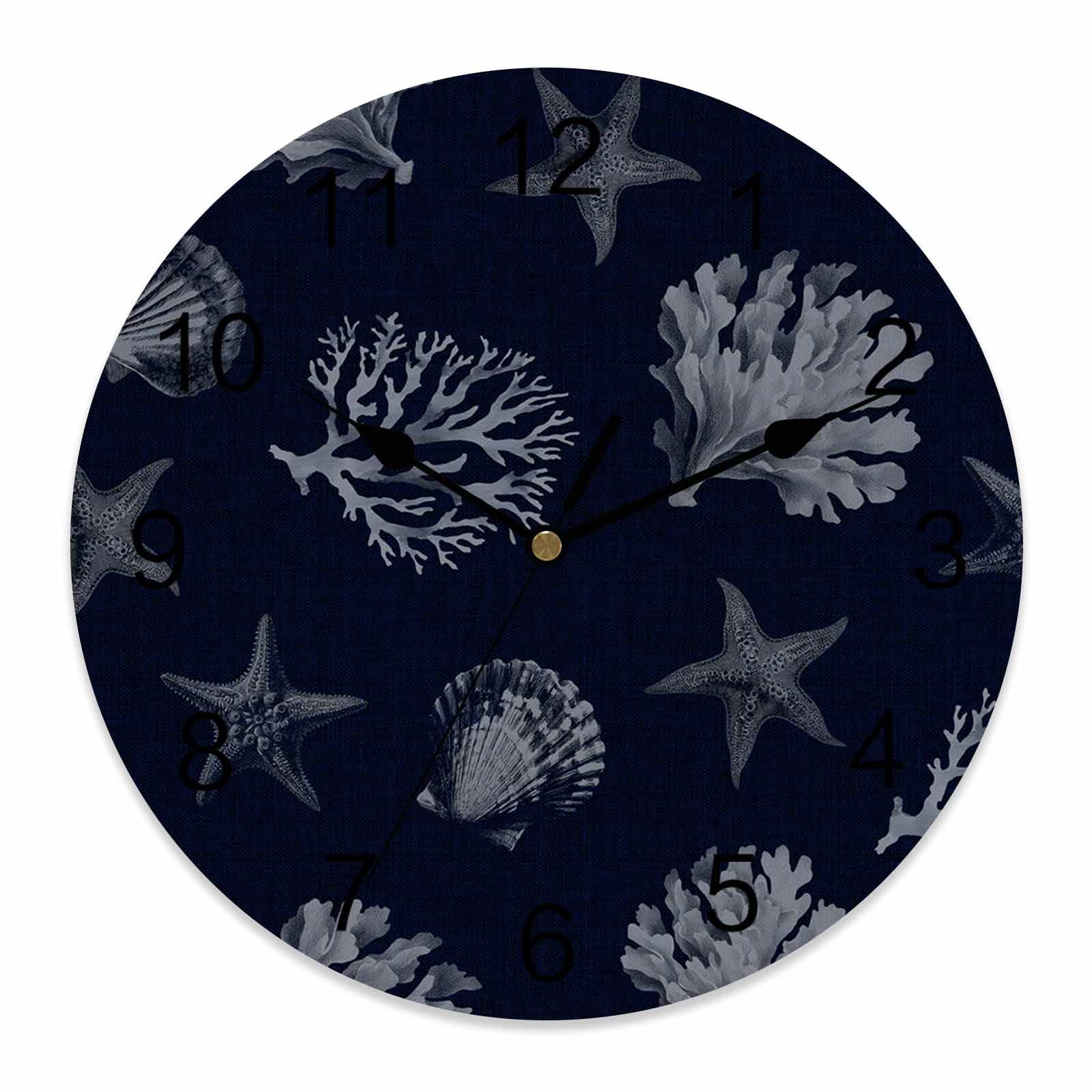 Wall Clock Seaweed Starfish Shell Clocks PVC Silent Non-Ticking Battery ...