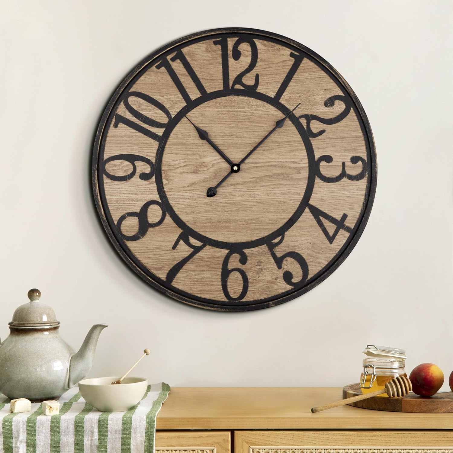 Wall Clock Silent Bronze Rustic Farmhouse Metal & Wood with Arabic ...