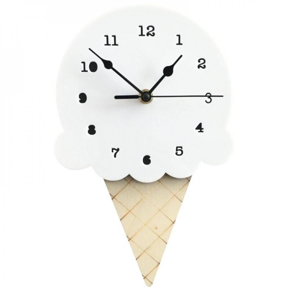 Wall Clock Silent Non-Ticking Ice Cream Shaped Decorative Wood Clocks ...