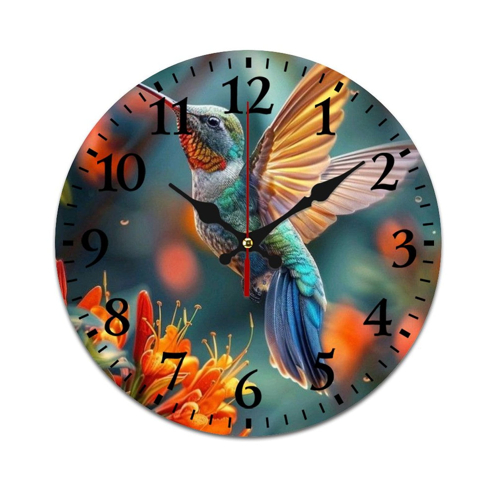 Wall Clock Silent without Ticking-Animal Hummingbird Landscape Pattern ...