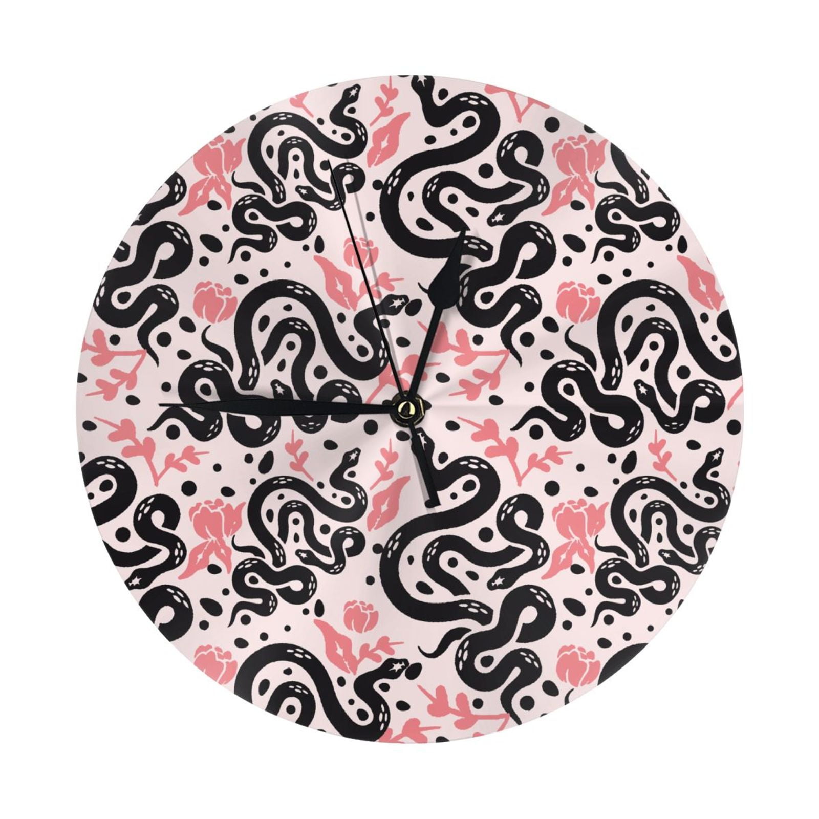 Wall Clock Simple Cute Snake Flower Pink Wall Clocks Battery Operated ...