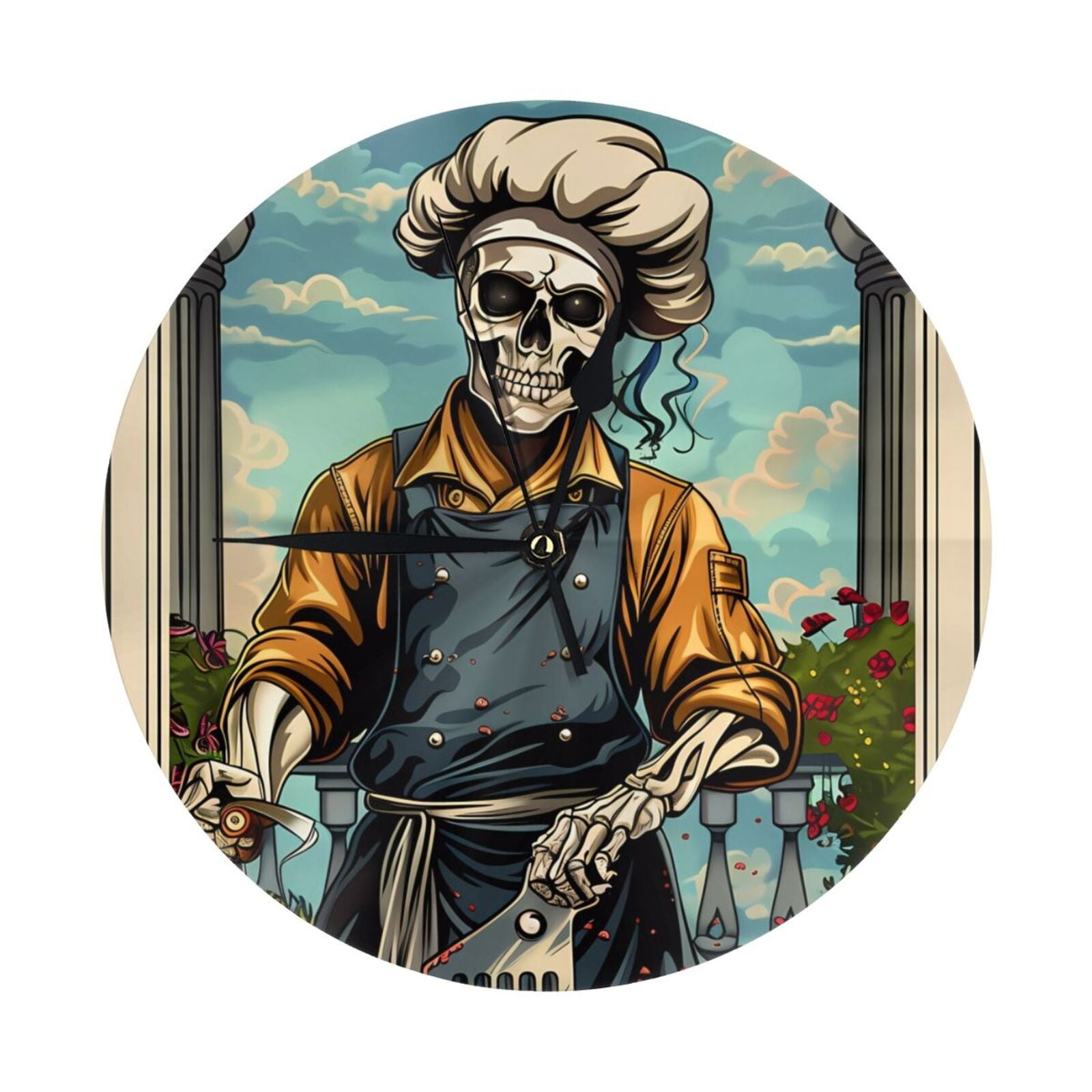 Wall Clock, Skeleton Chef BBQ Scene Wall Clocks Battery Operated Silent ...