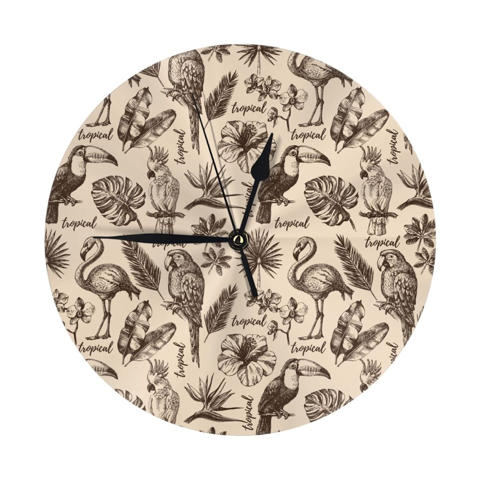 Wall Clock Sketch Parrot Flamingo Toucan Wall Clocks Battery Operated ...