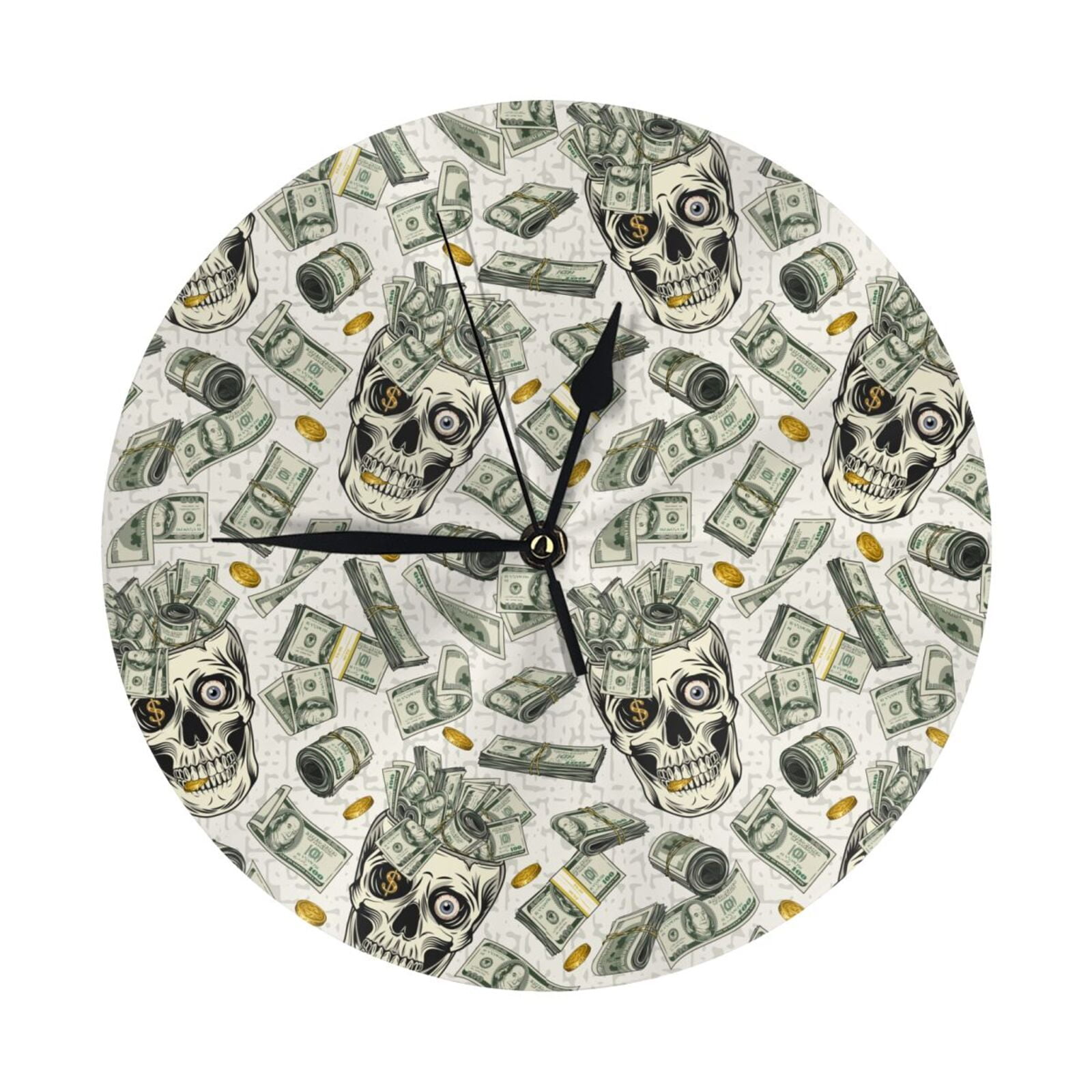 Wall Clock, Skull with Cash Wall Clocks Battery Operated Silent Kitchen ...