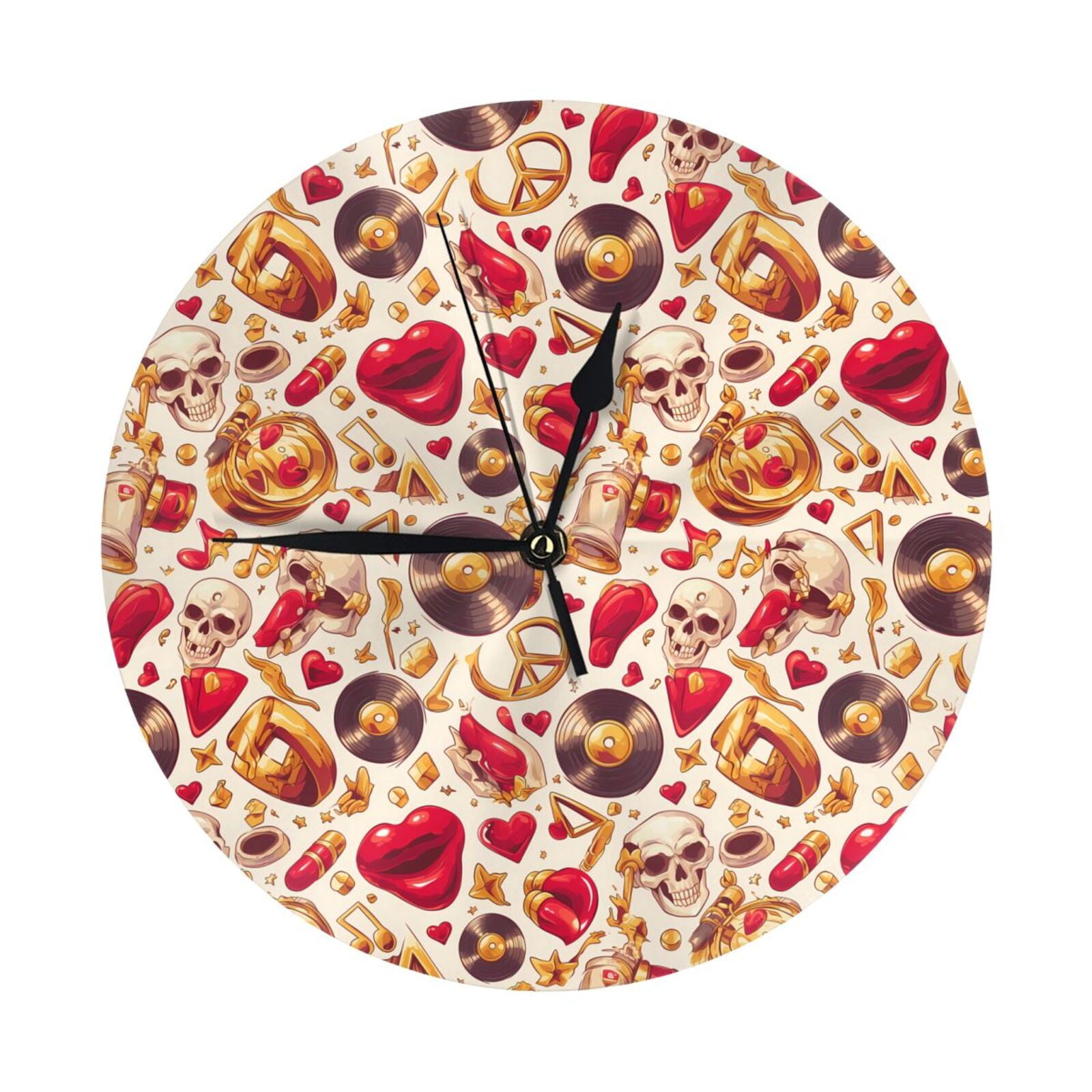 Wall Clock, Skull Retro record lips Wall Clocks Battery Operated Silent ...