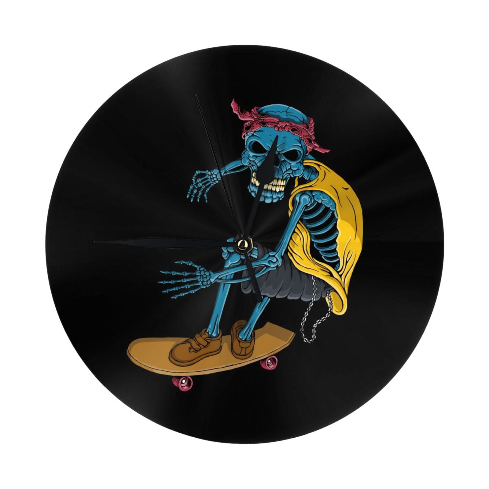 Wall Clock, Skull Skater Style Wall Clocks Battery Operated Silent ...