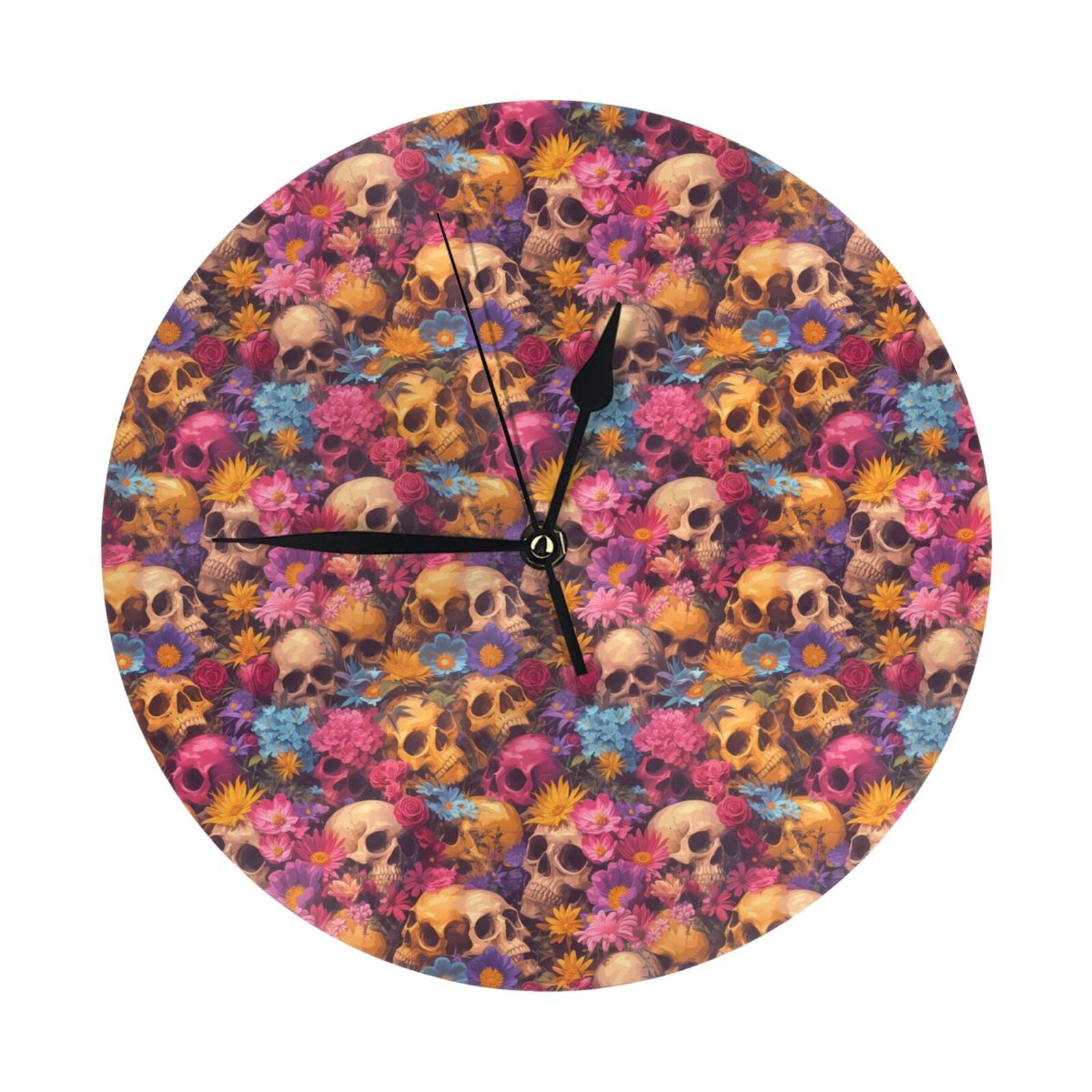 Wall Clock Skull blue daisy flower Wall Clocks Battery Operated, Modern ...