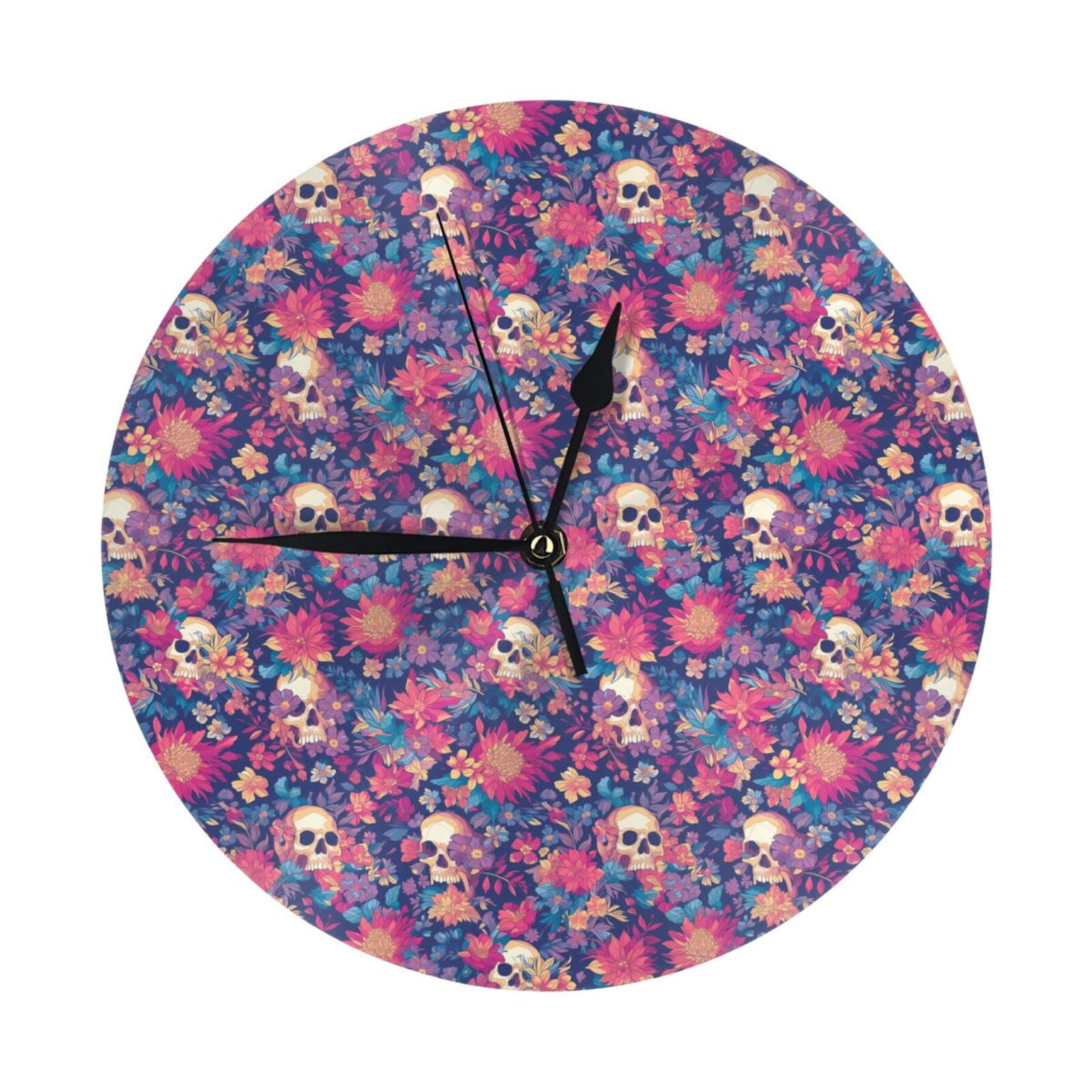 Wall Clock, Skull colorful flower daisy Wall Clocks Battery Operated ...