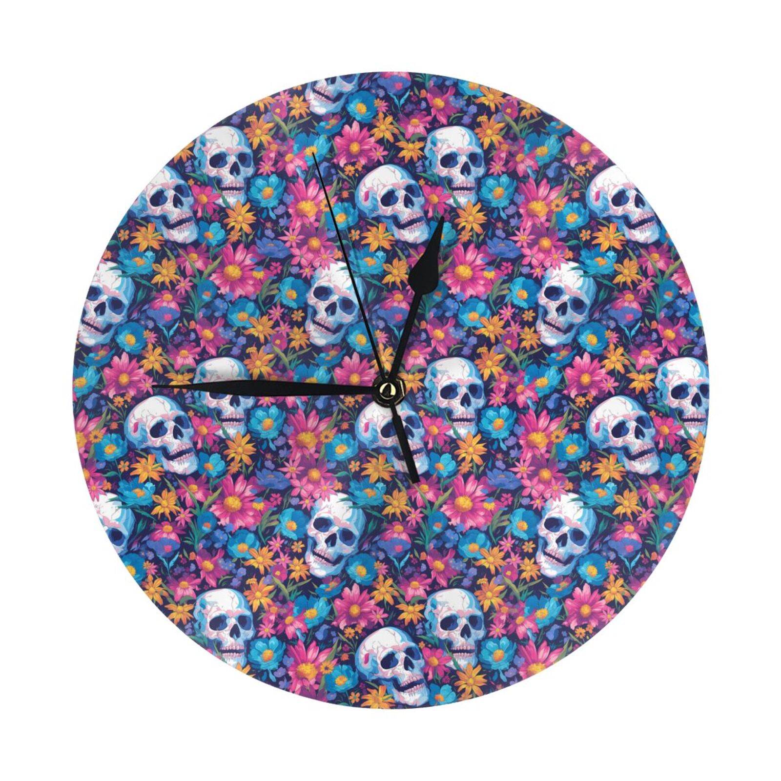 Wall Clock Skull daisy pink Wall Clocks Battery Operated, Modern Wall ...