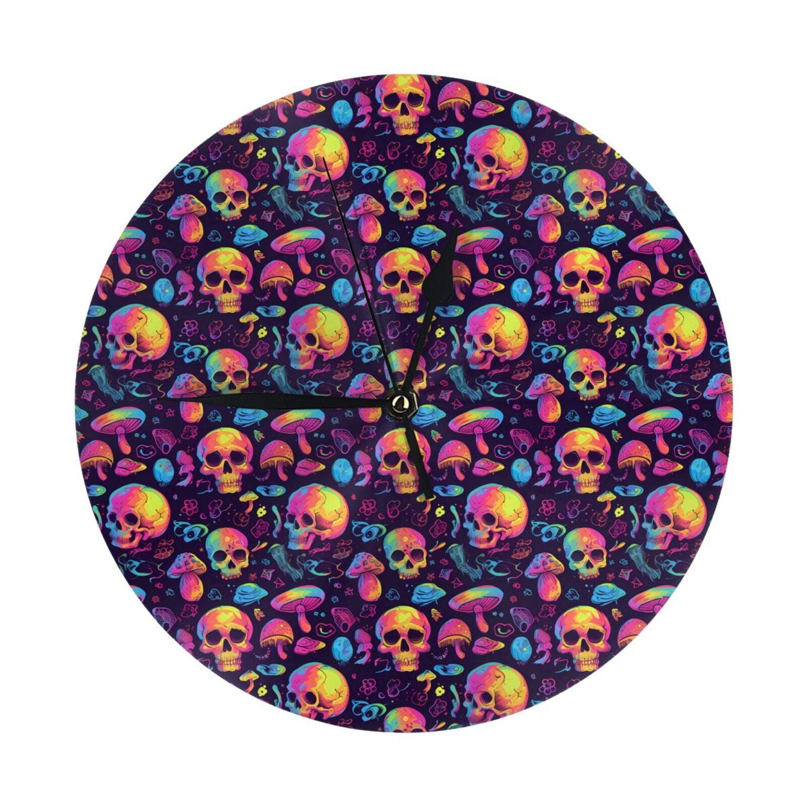 Wall Clock, Skull mushroom Wall Clocks Battery Operated Silent Kitchen ...