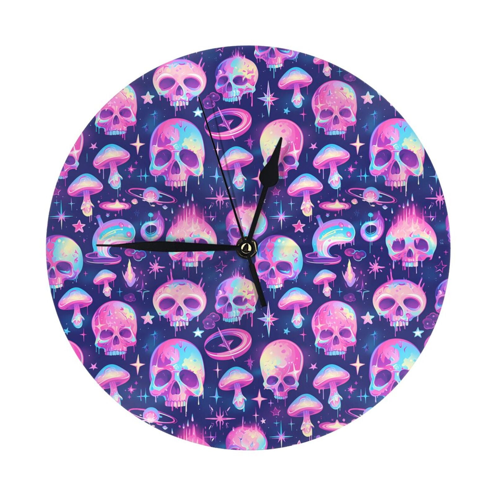Wall Clock, Skull rainbow color Wall Clocks Battery Operated Silent ...