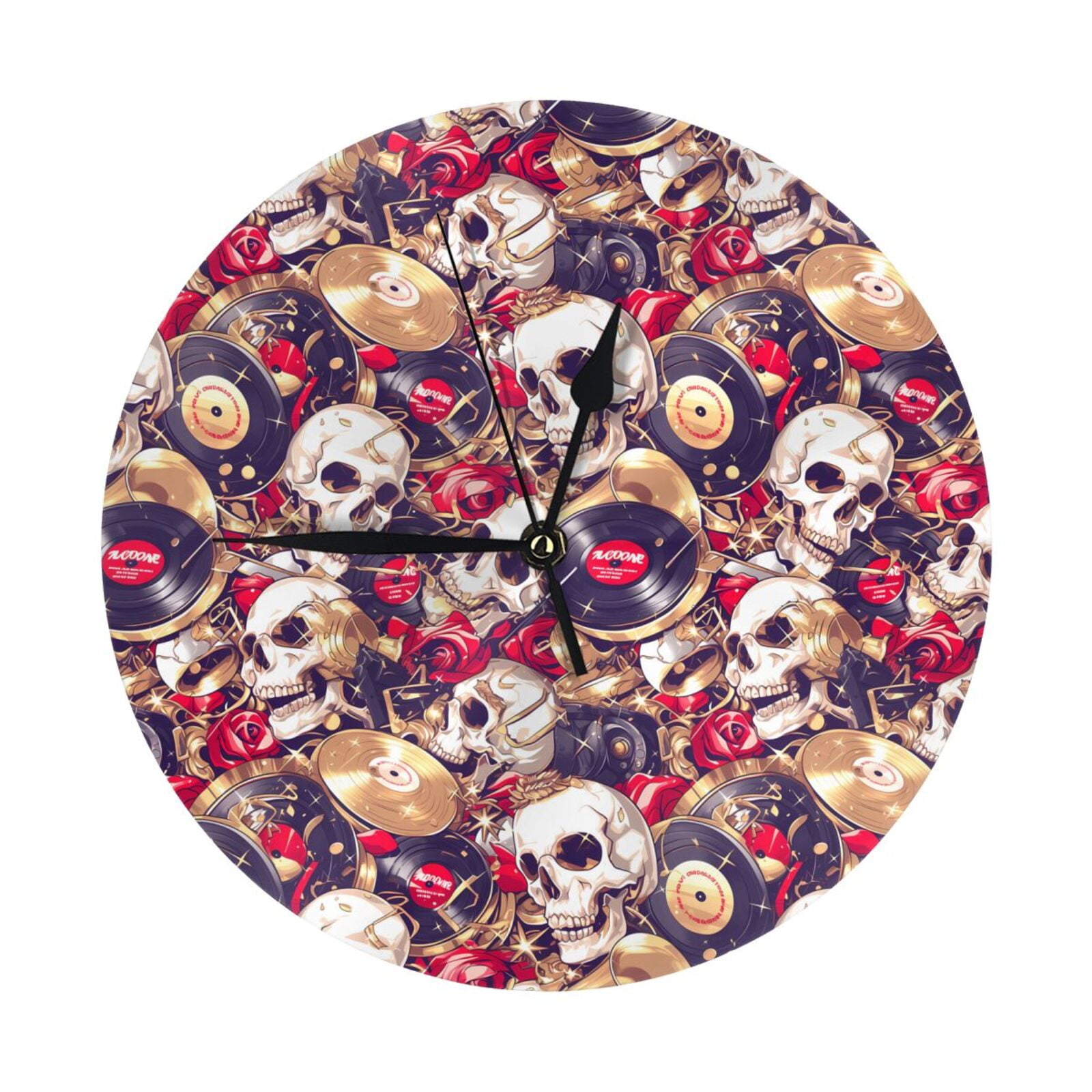 Wall Clock, Skull record artist Wall Clocks Battery Operated Silent ...