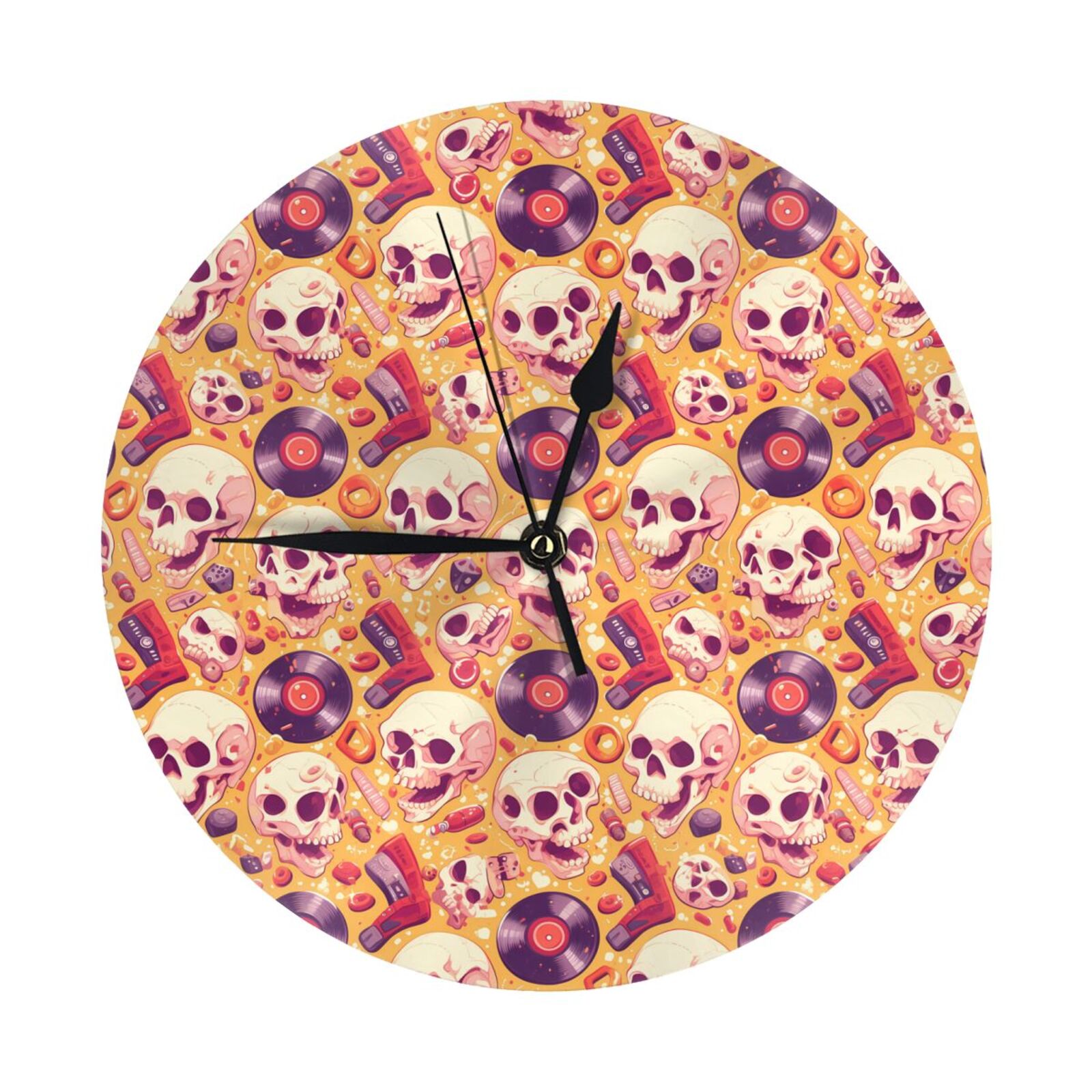 Wall Clock, Skull rock record Wall Clocks Battery Operated Silent ...