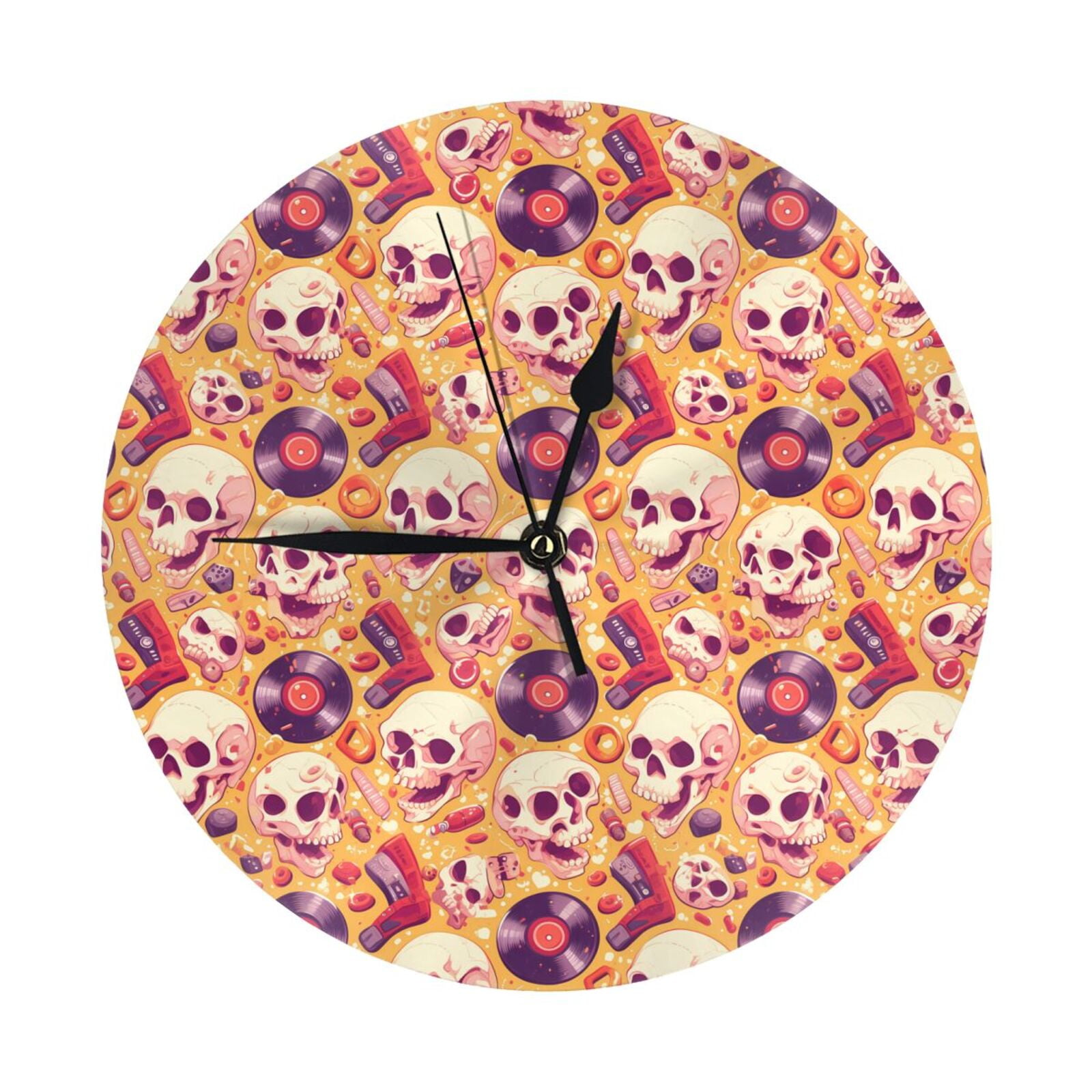Wall Clock Skull rock record Wall Clocks Battery Operated, Modern Wall ...