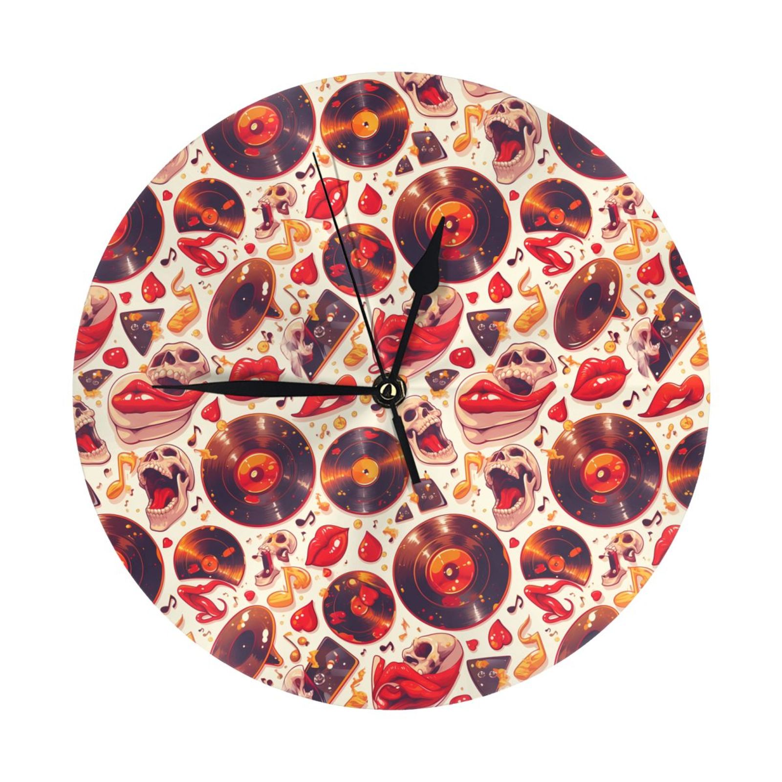 Wall Clock - Skull rock record music heart 9.8 Inch Silent Non Ticking ...