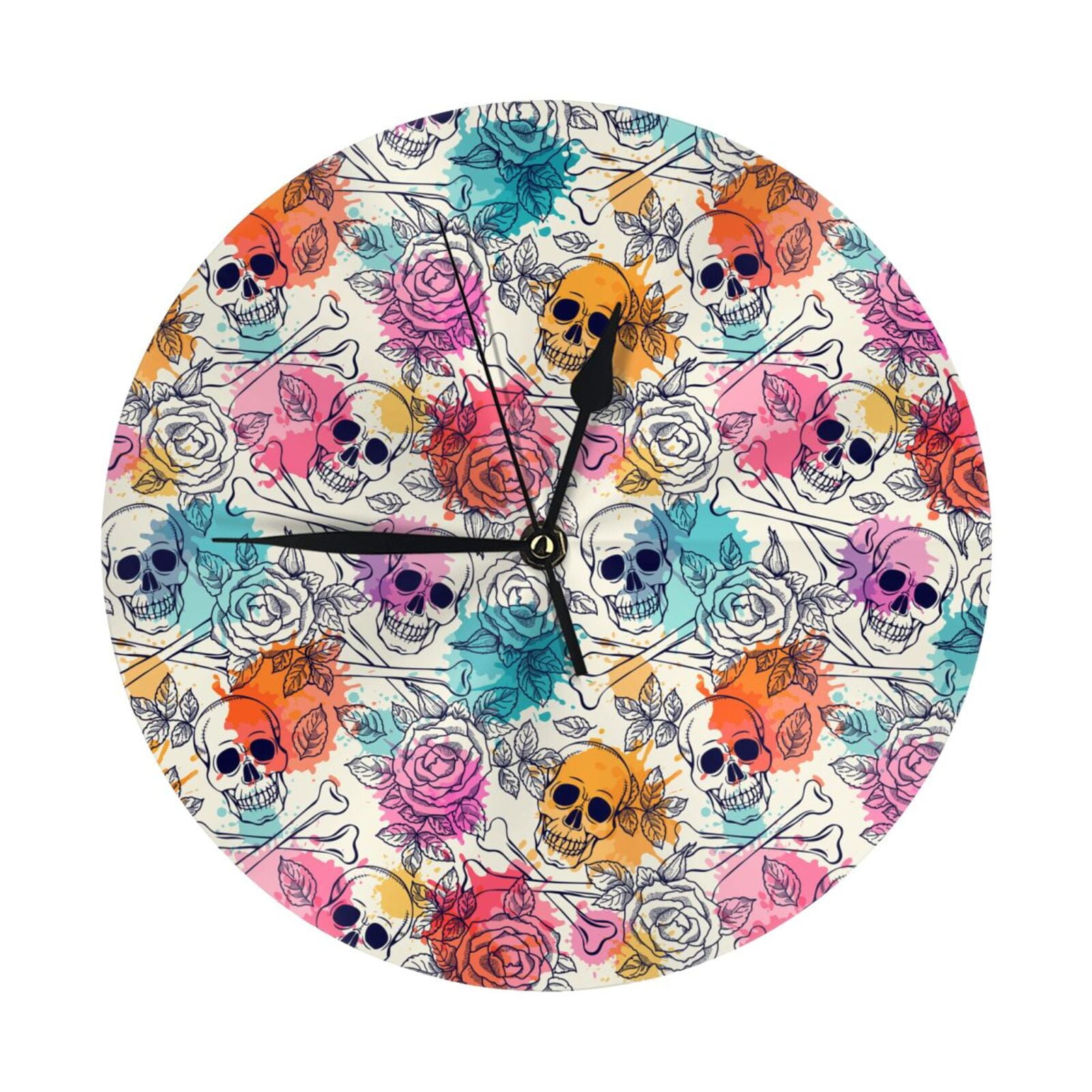 Wall Clock Skulls and Roses Wall Clocks Battery Operated, Modern Wall ...