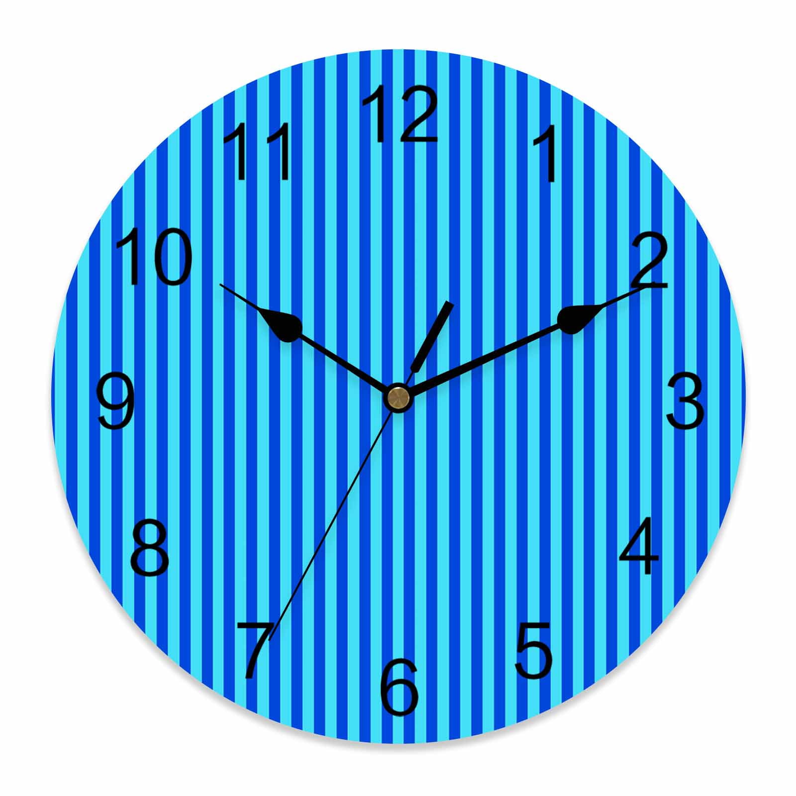 Wall Clock Sky Blue Stripes Clocks PVC Silent Non-Ticking Battery ...