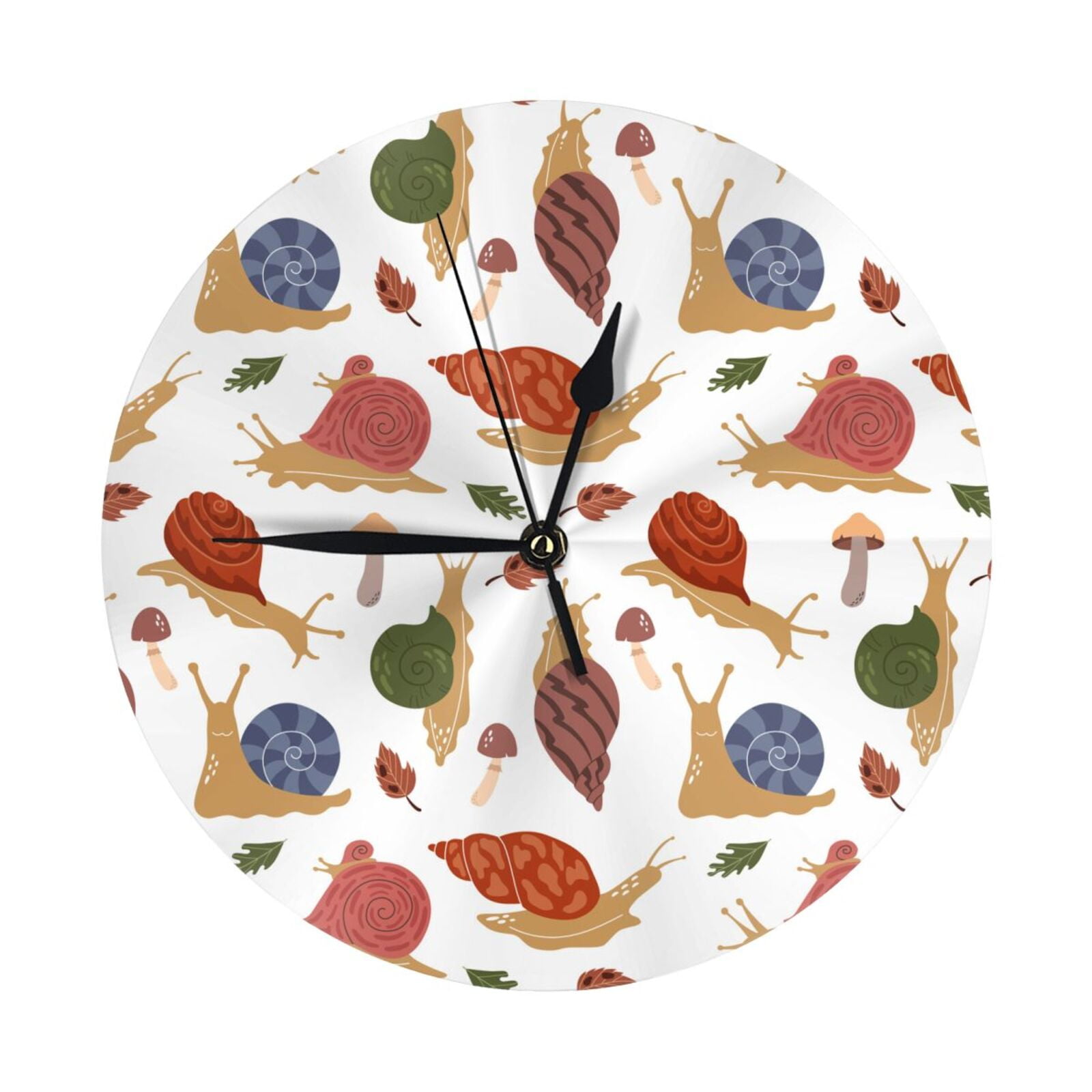 Wall Clock, Snail Leaf Mushroom Wall Clocks Battery Operated Silent ...