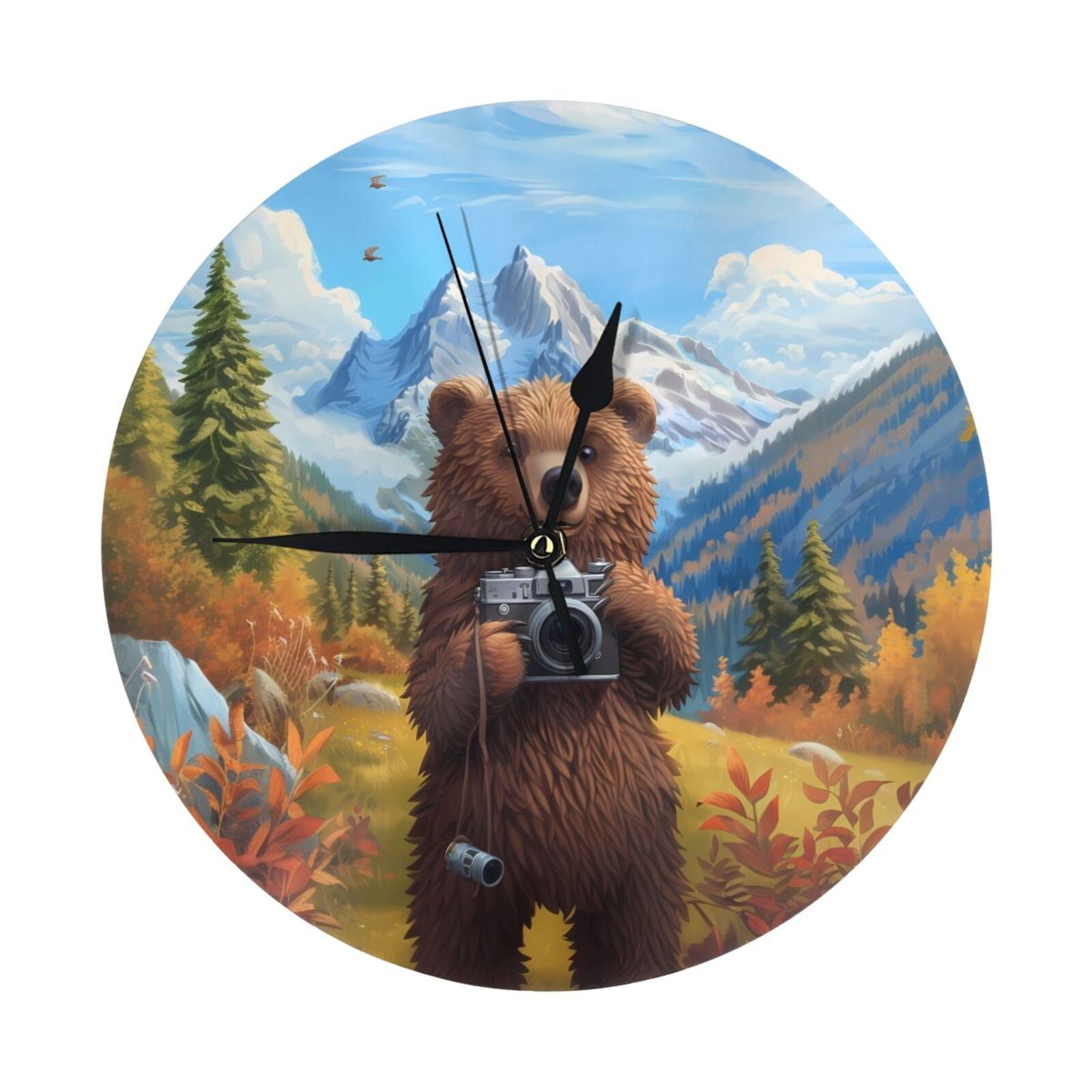 Wall Clock, Snowy Mountain Photography Bear Wall Clocks Battery ...