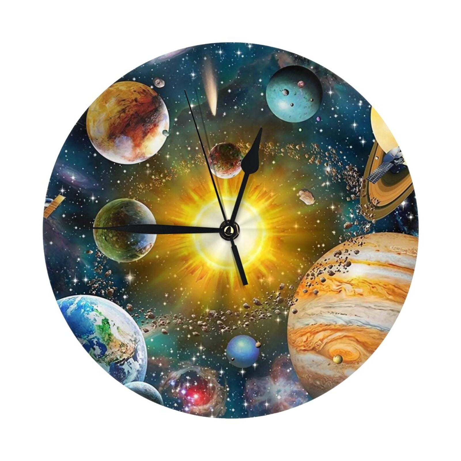 Wall Clock Space Planet Wall Clocks Battery Operated, Modern Wall Clock ...