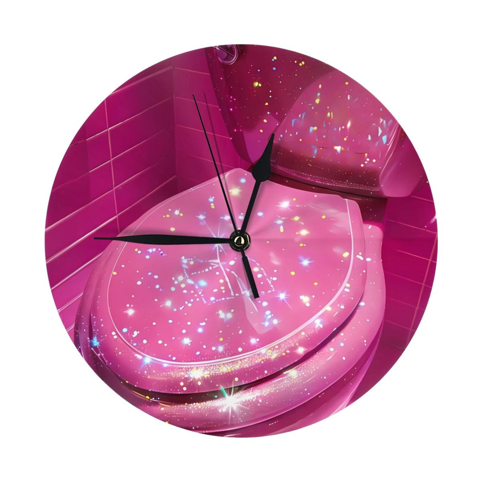 Wall Clock, Sparkling Pink Toilet Wall Clocks Battery Operated Silent ...
