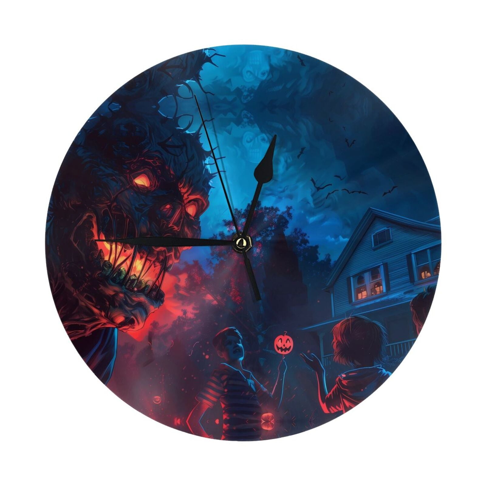 Wall Clock Spooky Halloween Night Scene Wall Clocks Battery Operated ...