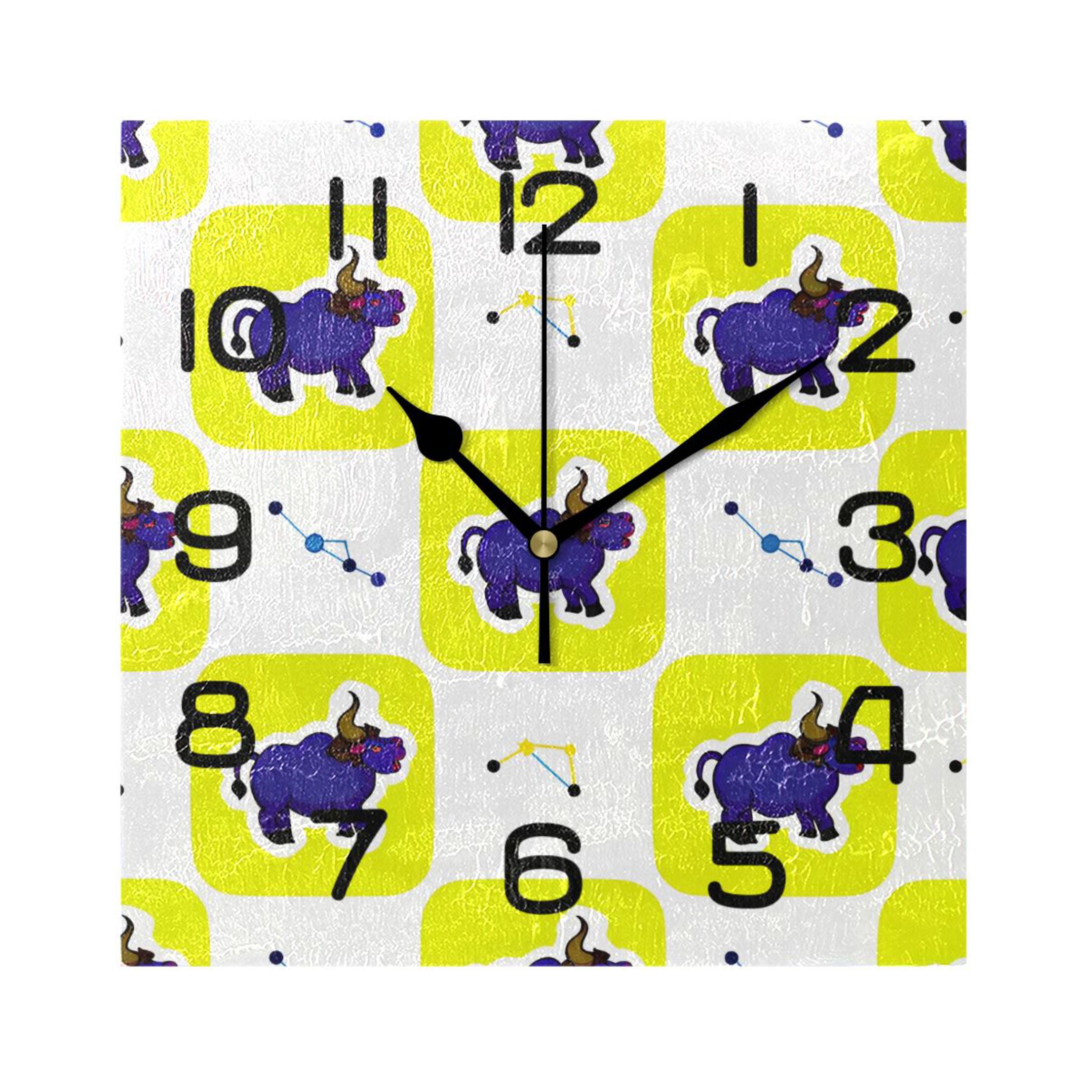 Wall Clock Square Silent Non-Ticking Constellation Taurus Retro Battery ...