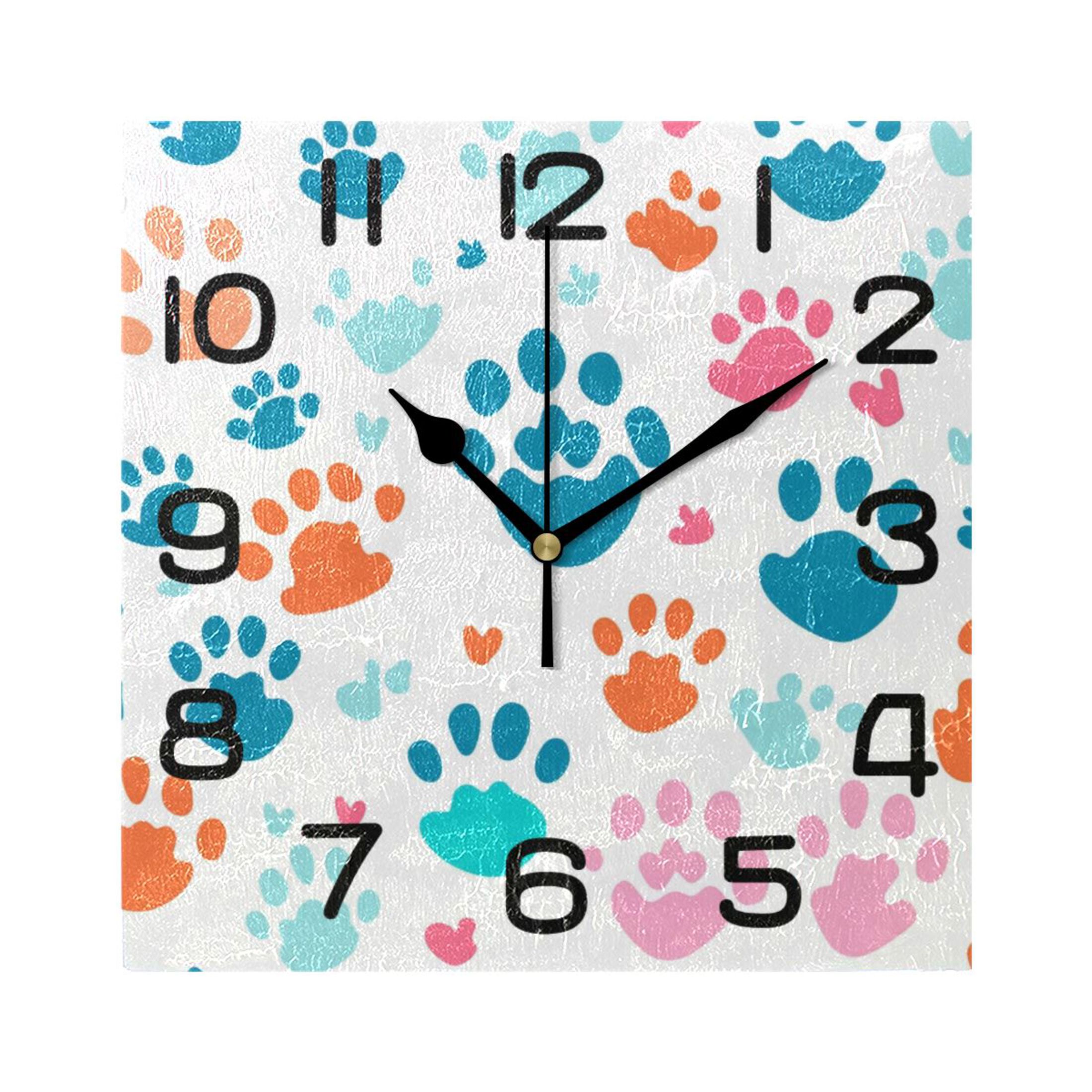 Wall Clock Square Silent Non-Ticking Footprints Retro Battery Operated ...