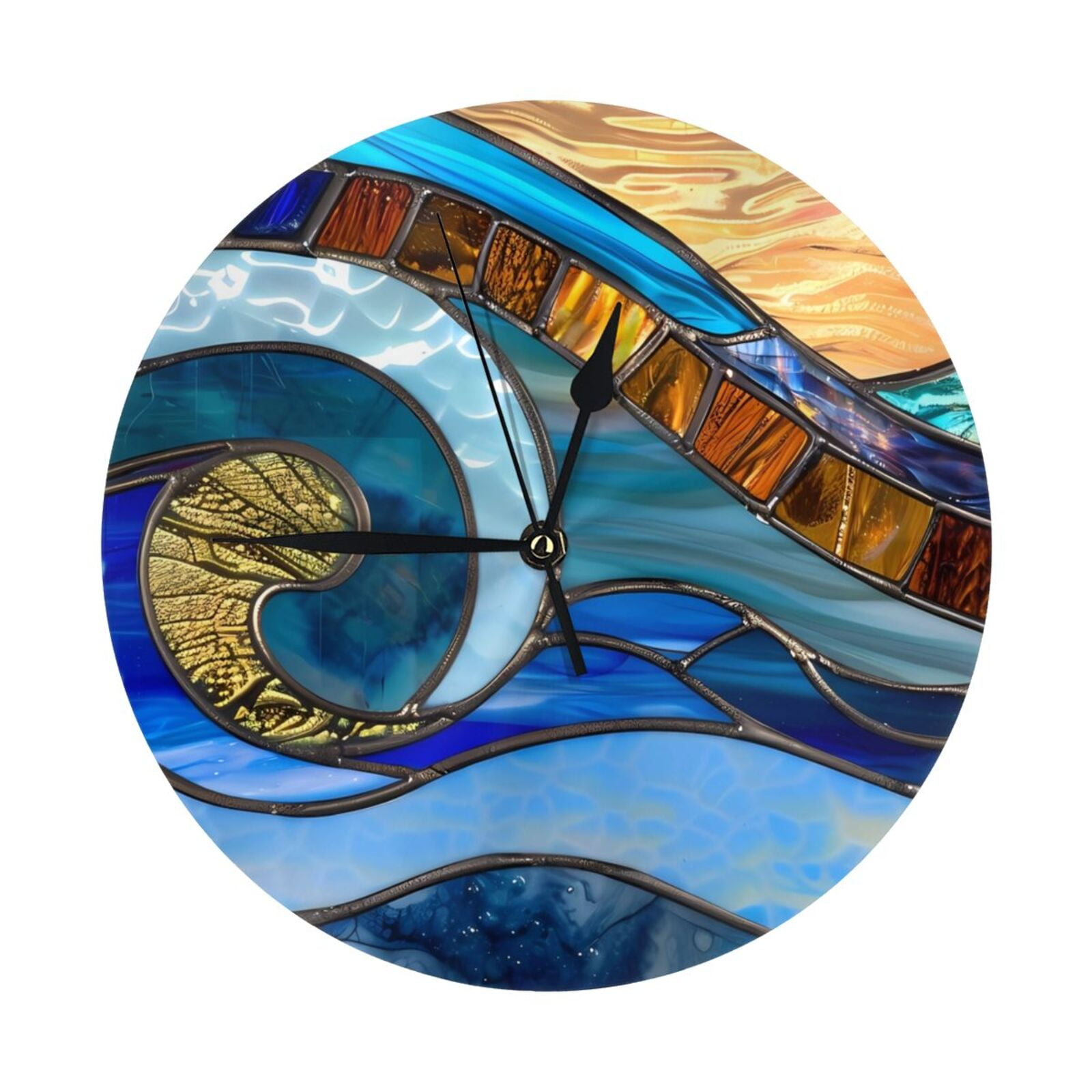 Wall Clock, Stained Glass Ocean Wave Wall Clocks Battery Operated ...