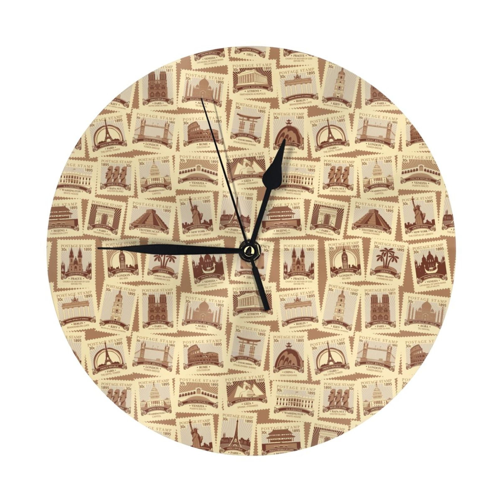 Wall Clock Stamp Pattern Vintage Wall Clocks Battery Operated, Modern ...