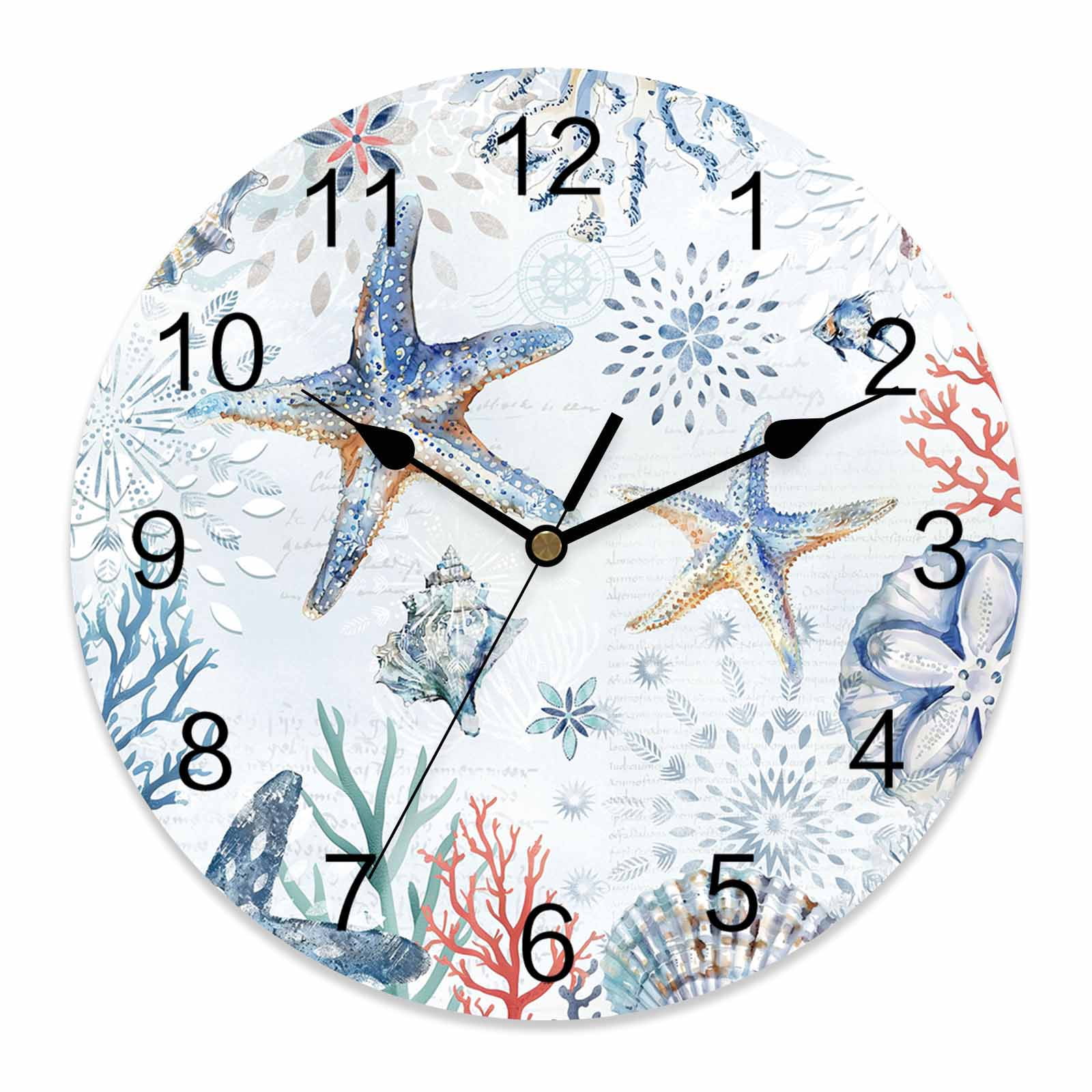 Wall Clock Starfish Clocks PVC Silent Non-Ticking Battery Operated ...