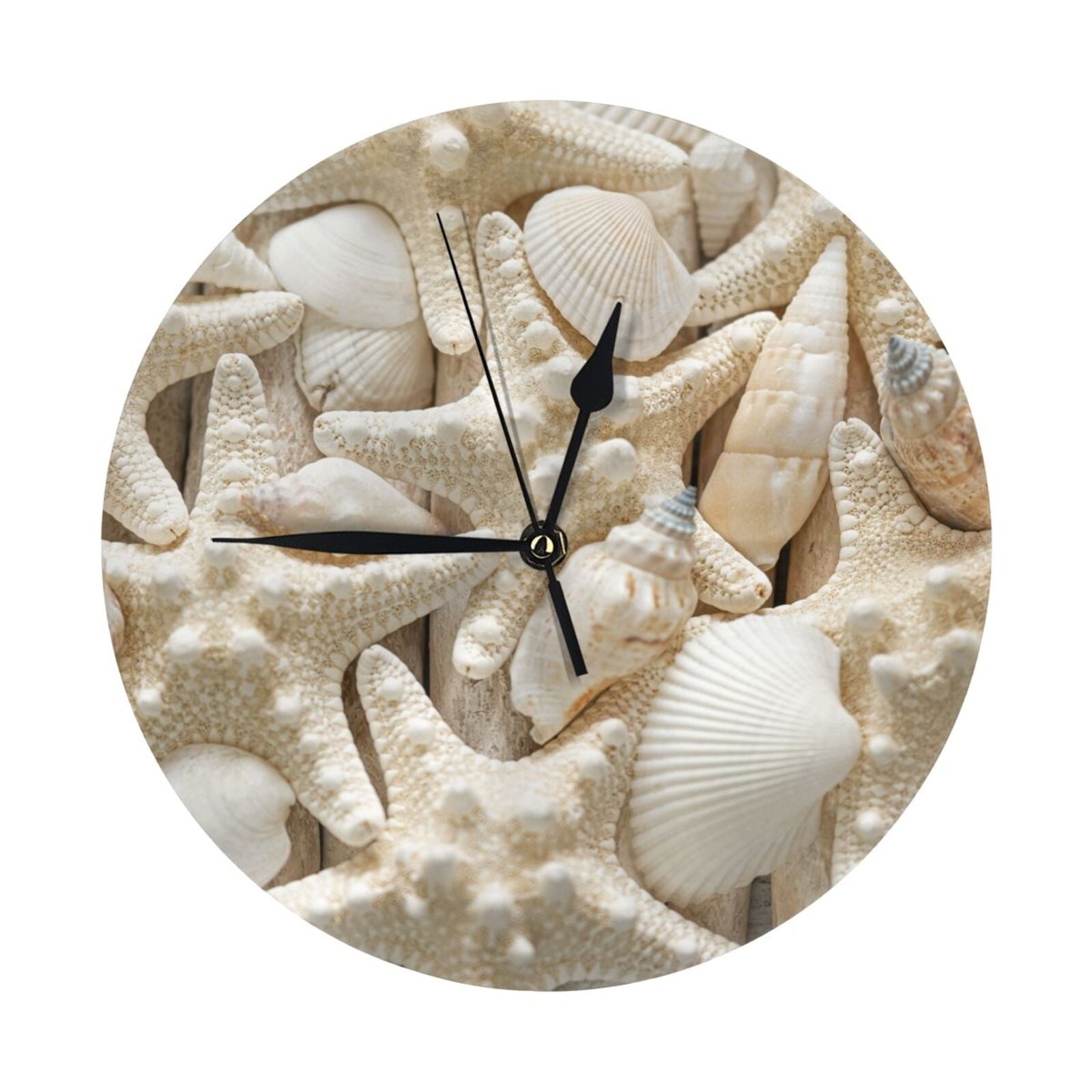 Wall Clock, Starfish and Sea Shells Wall Clocks Battery Operated Silent ...