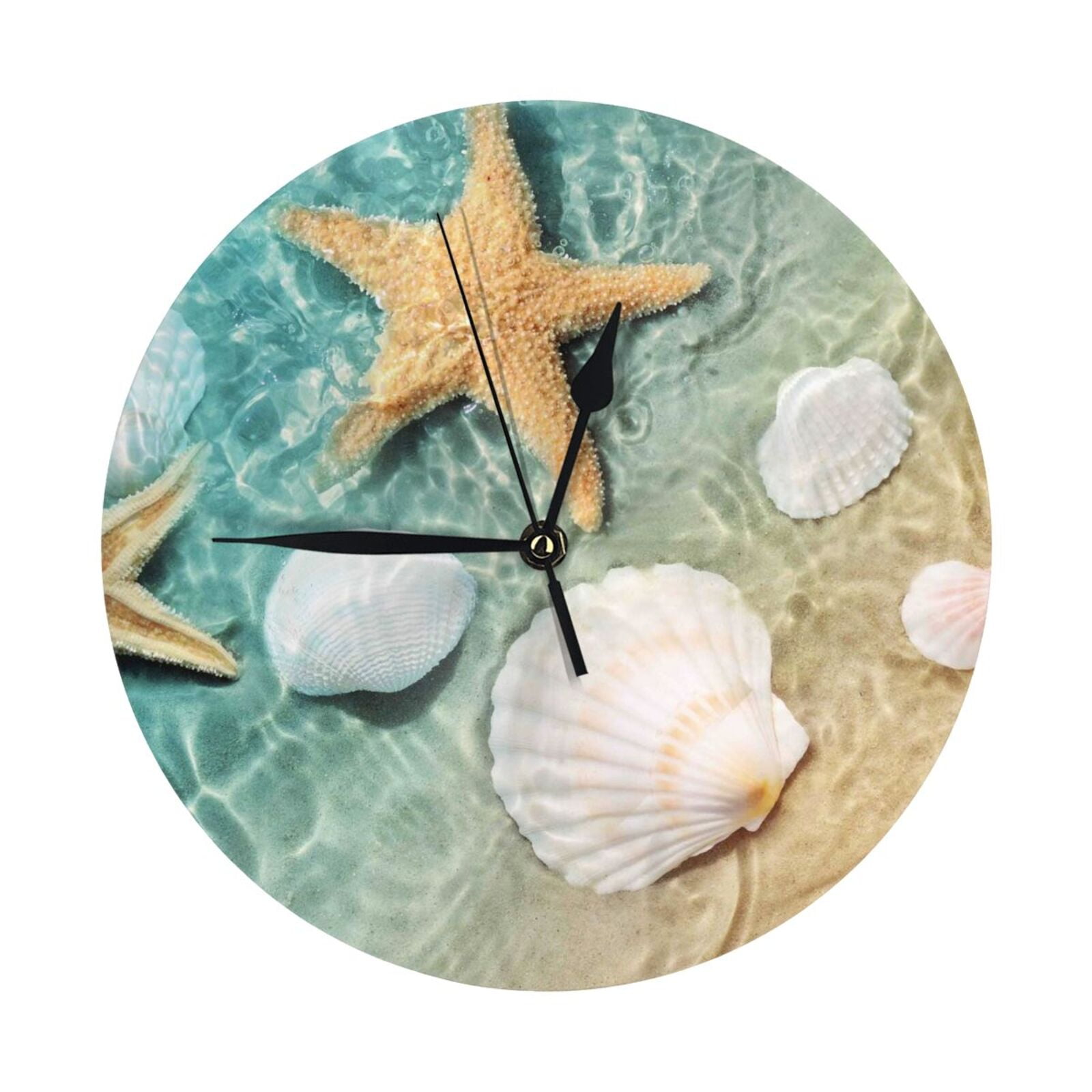 Wall Clock Starfish Seashell Summer Beach Wall Clocks Battery Operated ...
