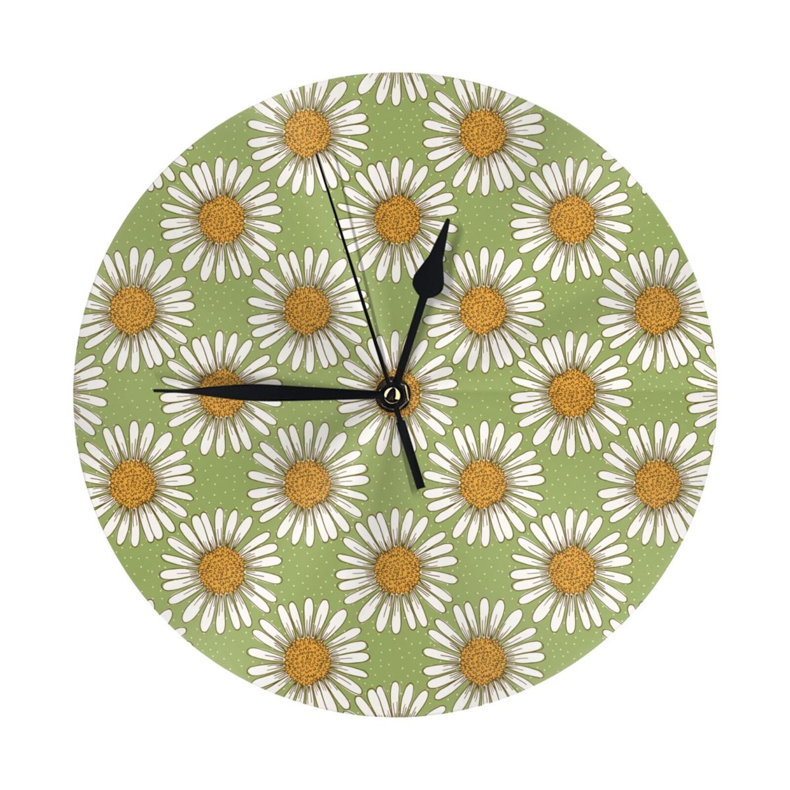 Wall Clock, Starry Sky Green Daisies Flowers Wall Clocks Battery ...