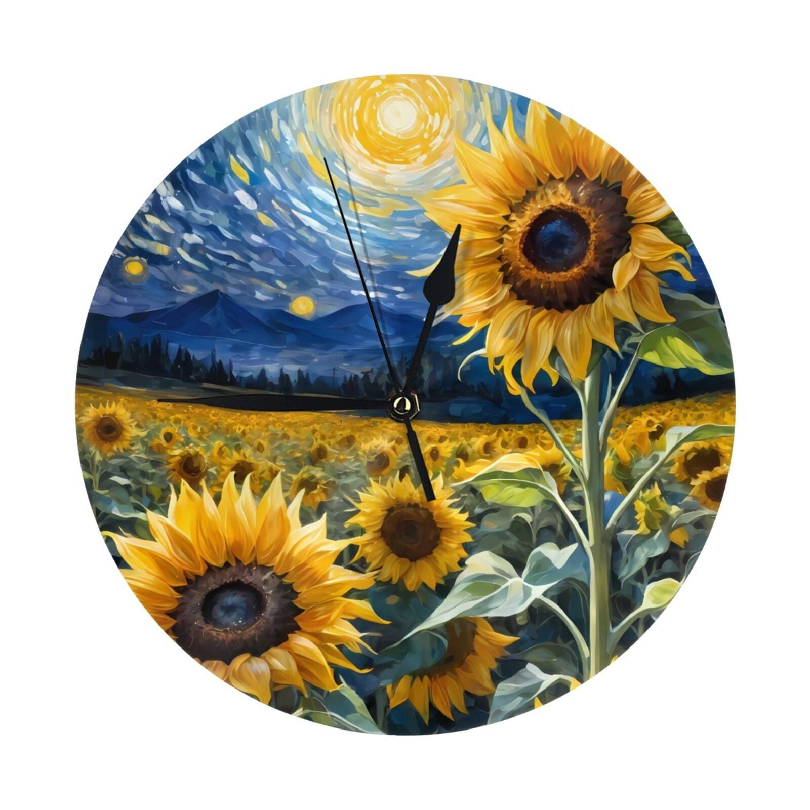Wall Clock, Starry Sky Sunflower Wall Clocks Battery Operated Silent ...