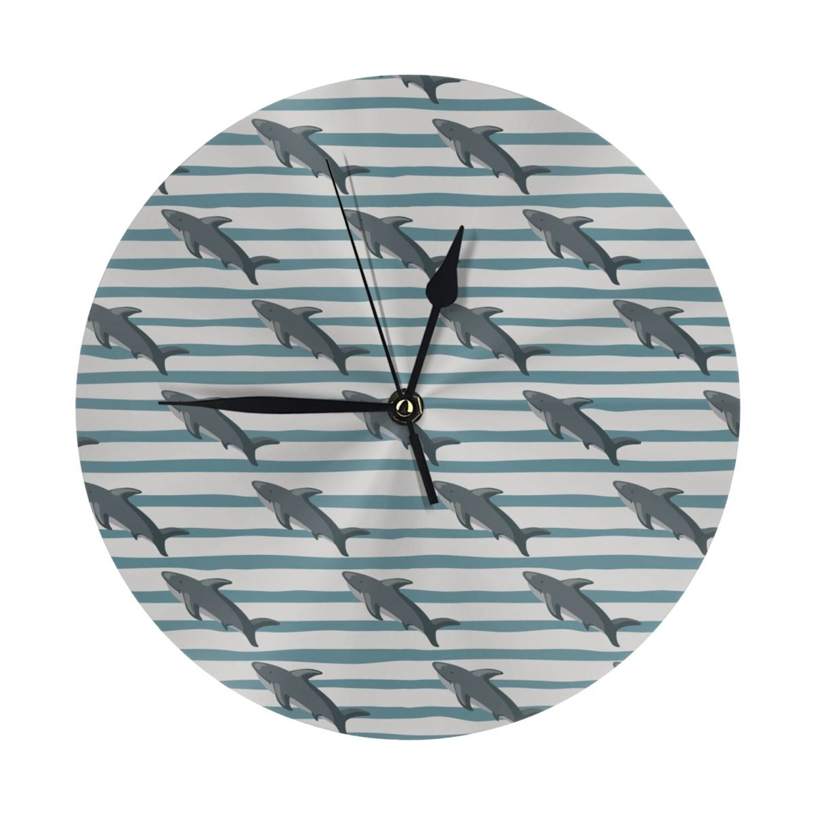 Wall Clock, Striped Cute Cartoon Shark Wall Clocks Battery Operated ...