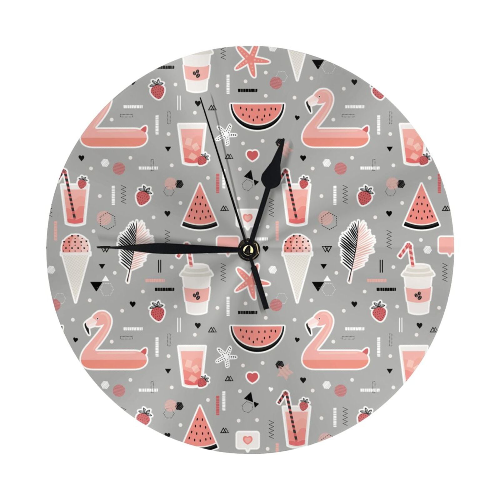 Wall Clock, Summer Strawberries ice cream pttern Wall Clocks Battery ...