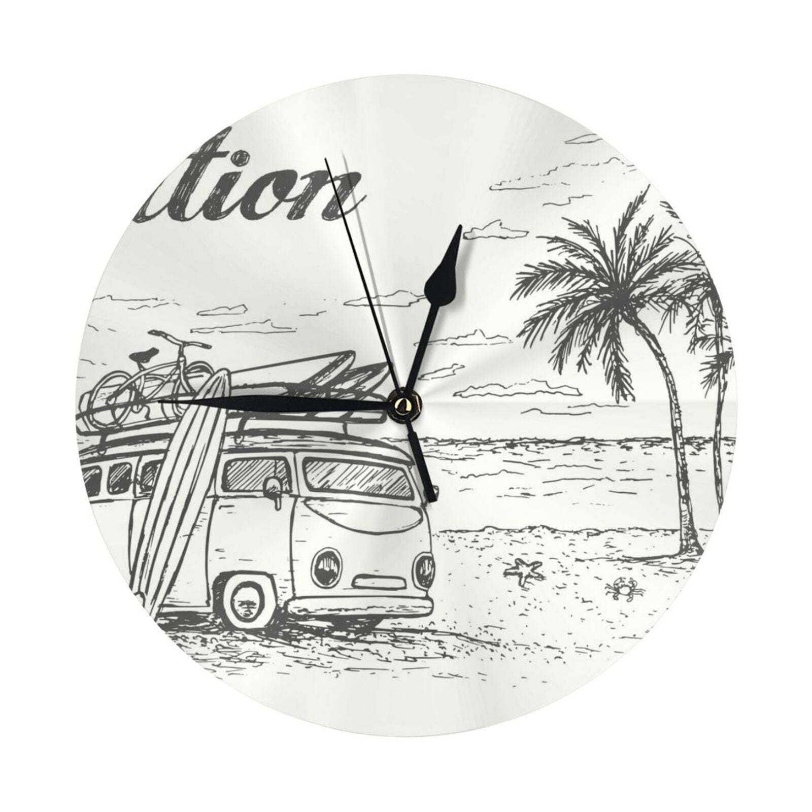 Wall Clock Summer Vacation Scene Camping Van Wall Clocks Battery ...